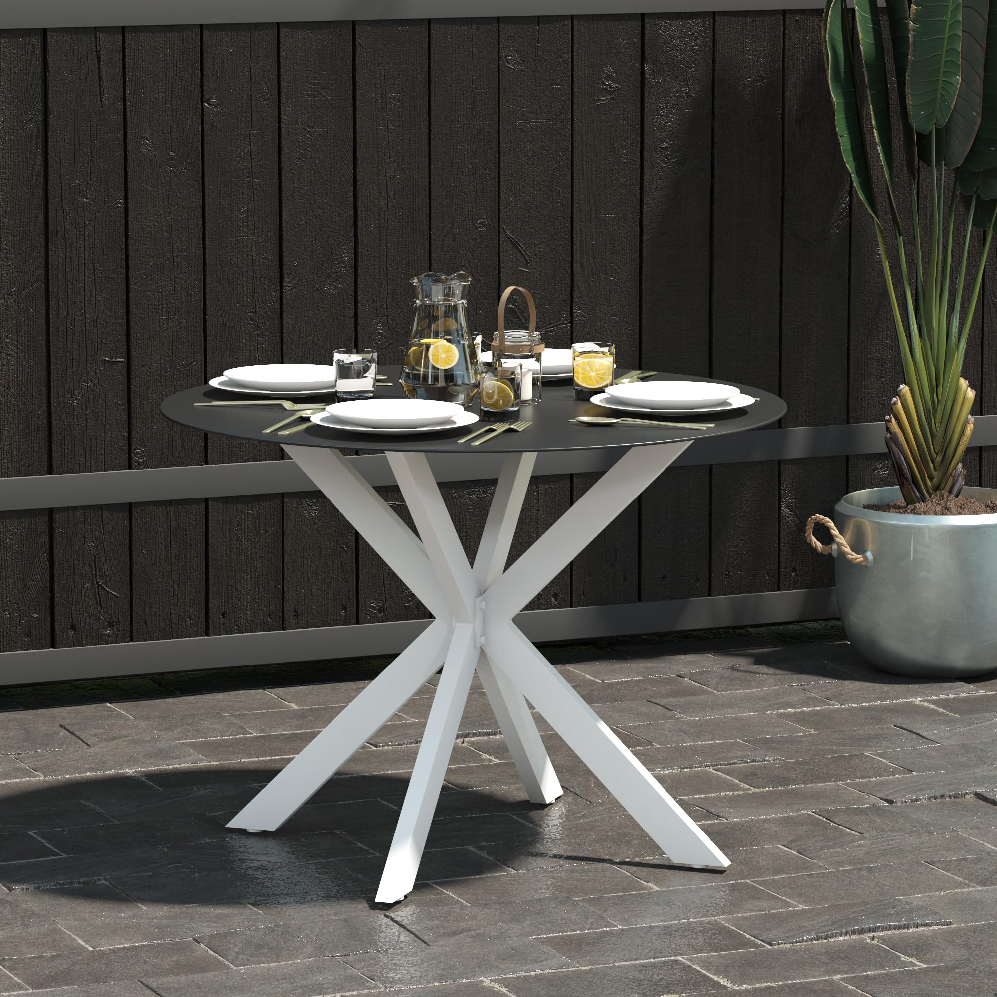 CosmoLiving by Cosmopolitan 88289WHGE Circi Collection Dining Table with Glass Top, White
