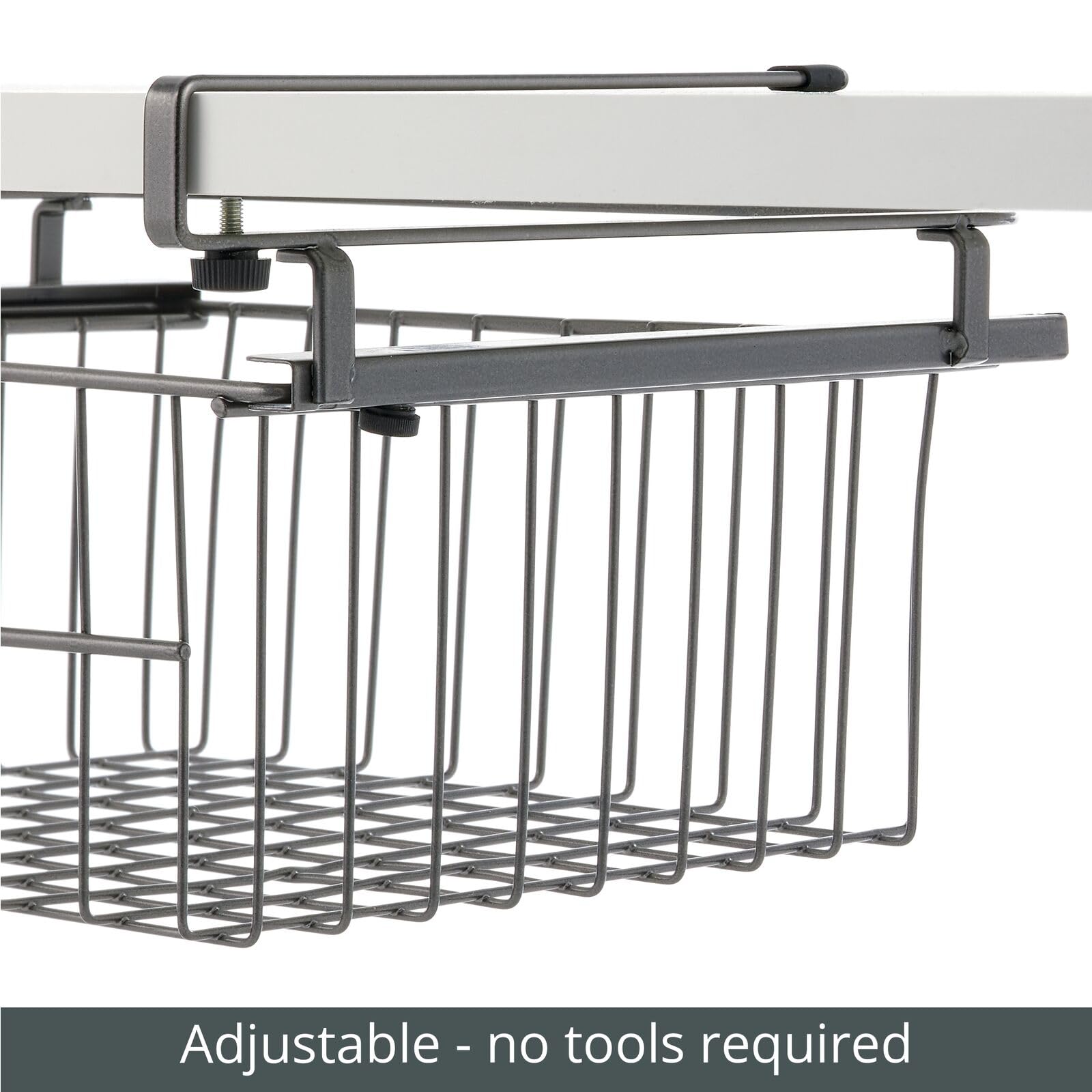 mDesign Compact Hanging Pullout Drawer Basket - Sliding Under Shelf Storage Organizer - Metal Wire - Attaches to Shelving - Easy Install - for Kitchen, Pantry, Cabinet - Graphite Gray
