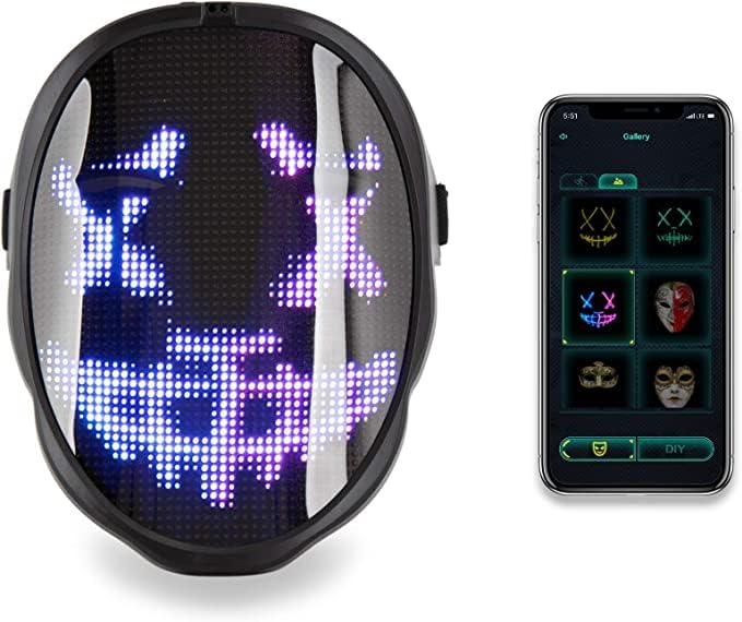 CHEMION Led Mask with Bluetooth App, Led Face Mask for Adults, Digital Face Mask for Birthday Parties, Concerts, Costume mask (AA Battery)