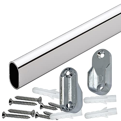 CUSTOM CUT | Oval Closet Rod | Up to 24" | Screw-on Wall Brackets | Polished Chrome