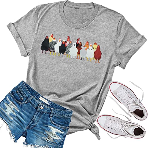 Chicken Shirts for Women Cute Funny Chicken Lovers T Shirt Casual Holiday Short Sleeve Animal Graphic Tee Tops