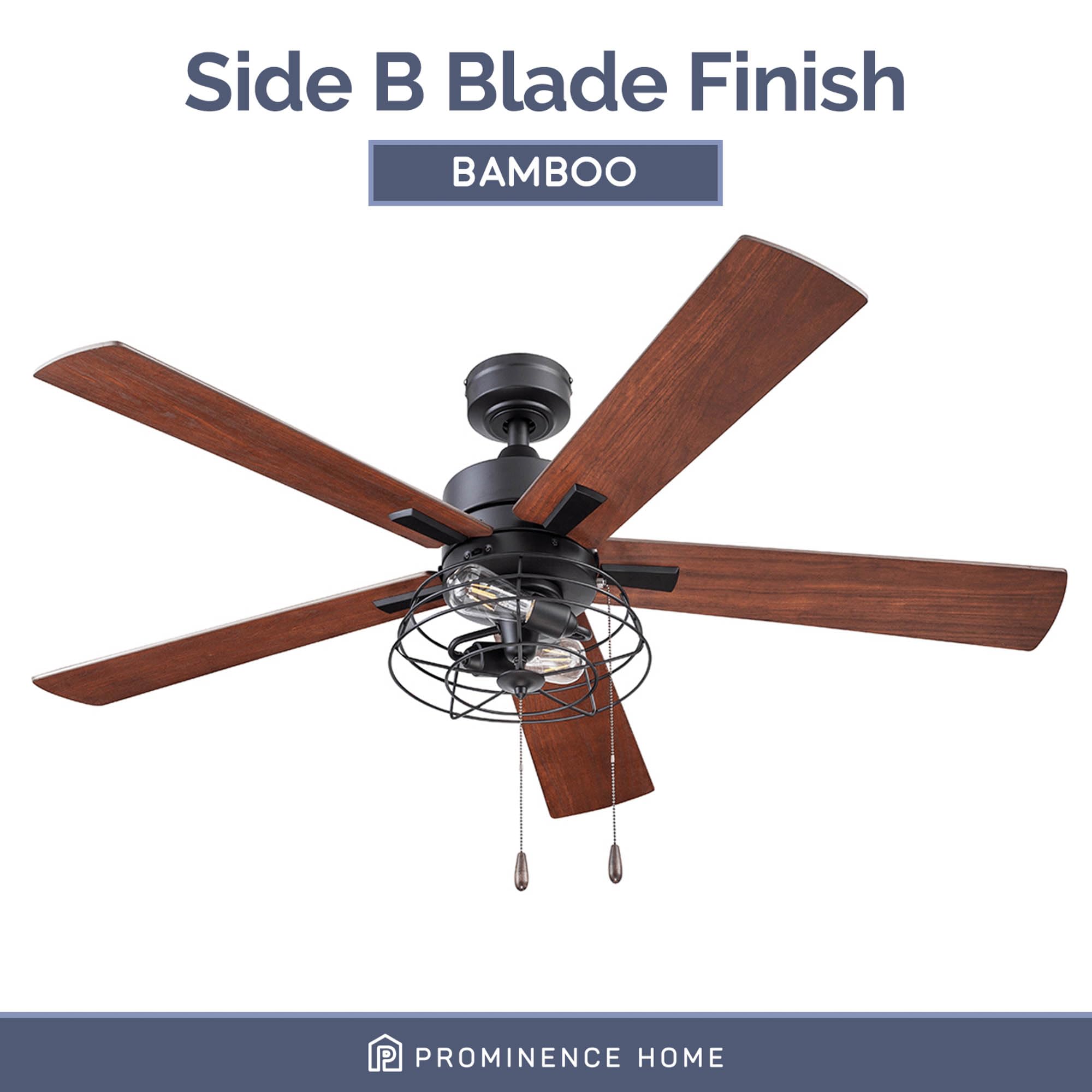 Prominence Home Marshall, 52 Inch Industrial Style LED Ceiling Fan with Light, Pull Chain, Three Mounting Options, Dual Finish Blades, Reversible Motor - Model 51457-01 (Matte Black)