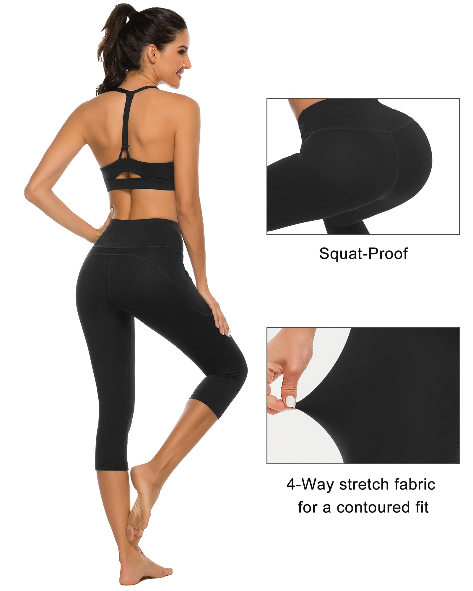 Stelle Womens High Waisted Legging Yoga Pants with Pockets for Workout (Cotton Like Softness-Black, Large)