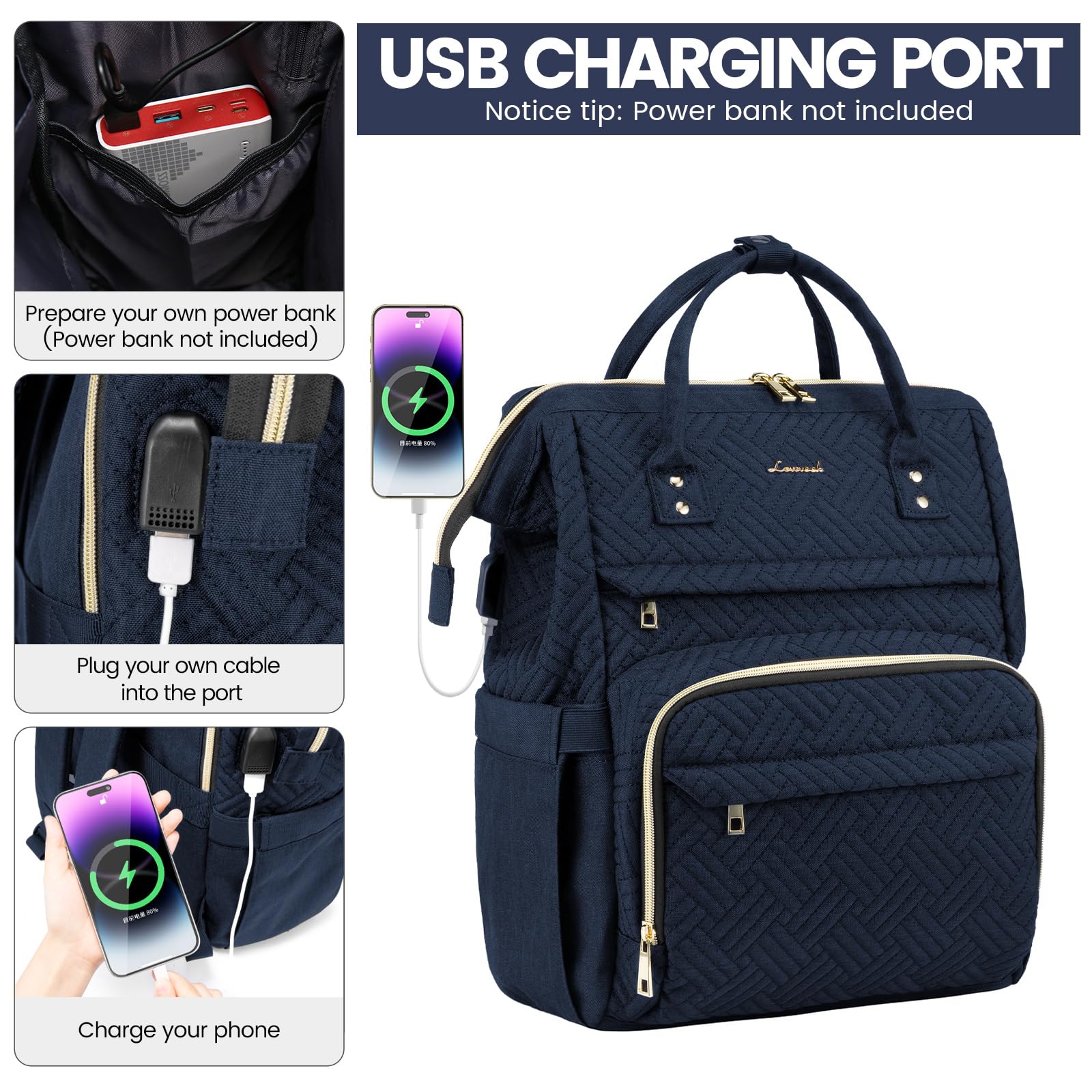 LOVEVOOK Laptop Backpack for Women,15.6 Inch Professional Womens Travel Backpack Purse Computer Laptop Bag Nurse Teacher Backpack,Waterproof Work Bags Carry on Back Pack with USB Port,Dark Blue Plait