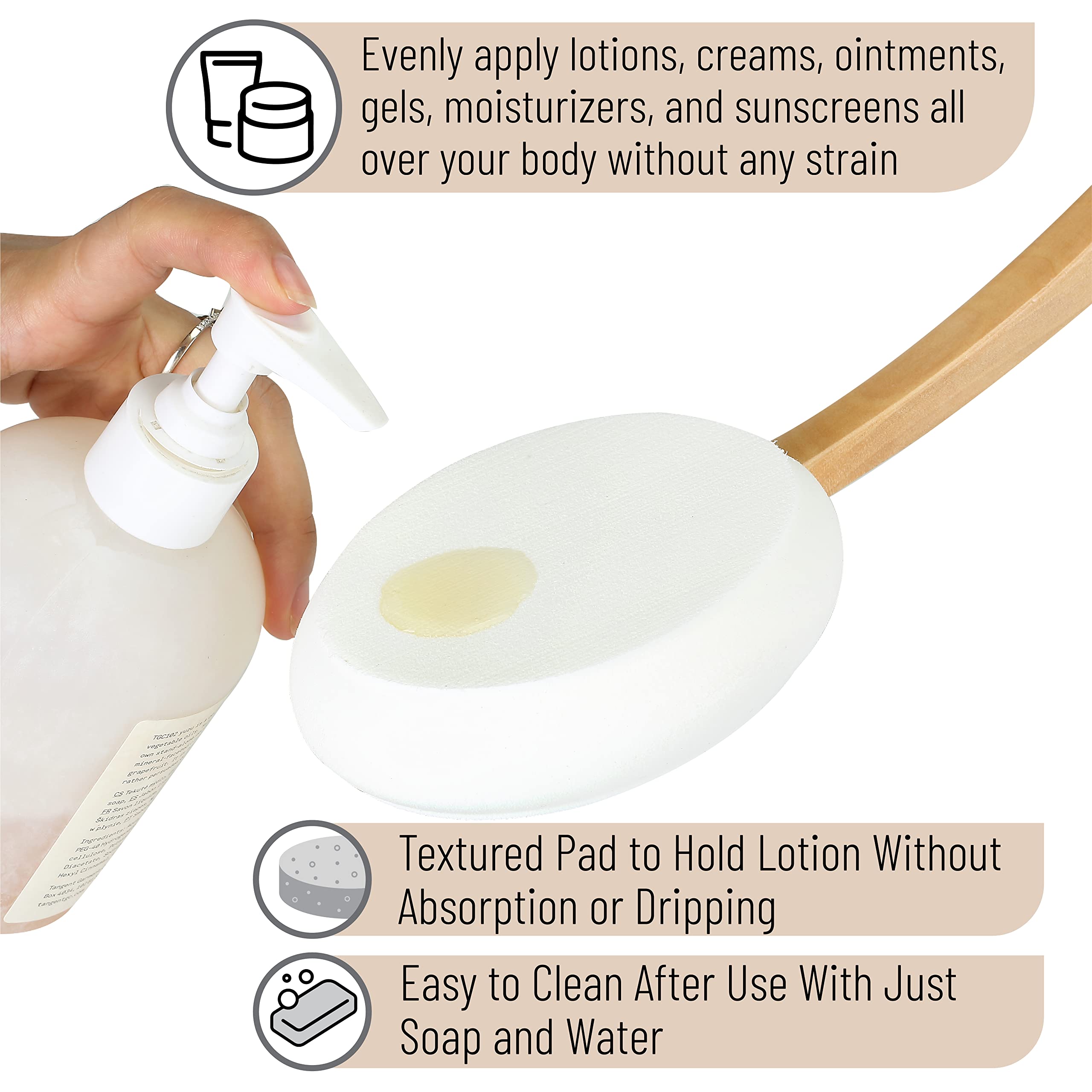 Slick- Lotion Applicator, 17 inch, Applicators for Your Back, Back Applicator Lotion, Certified Organic, Easy Reach Washable, Applicators, Self Tanner For All Skin Tone