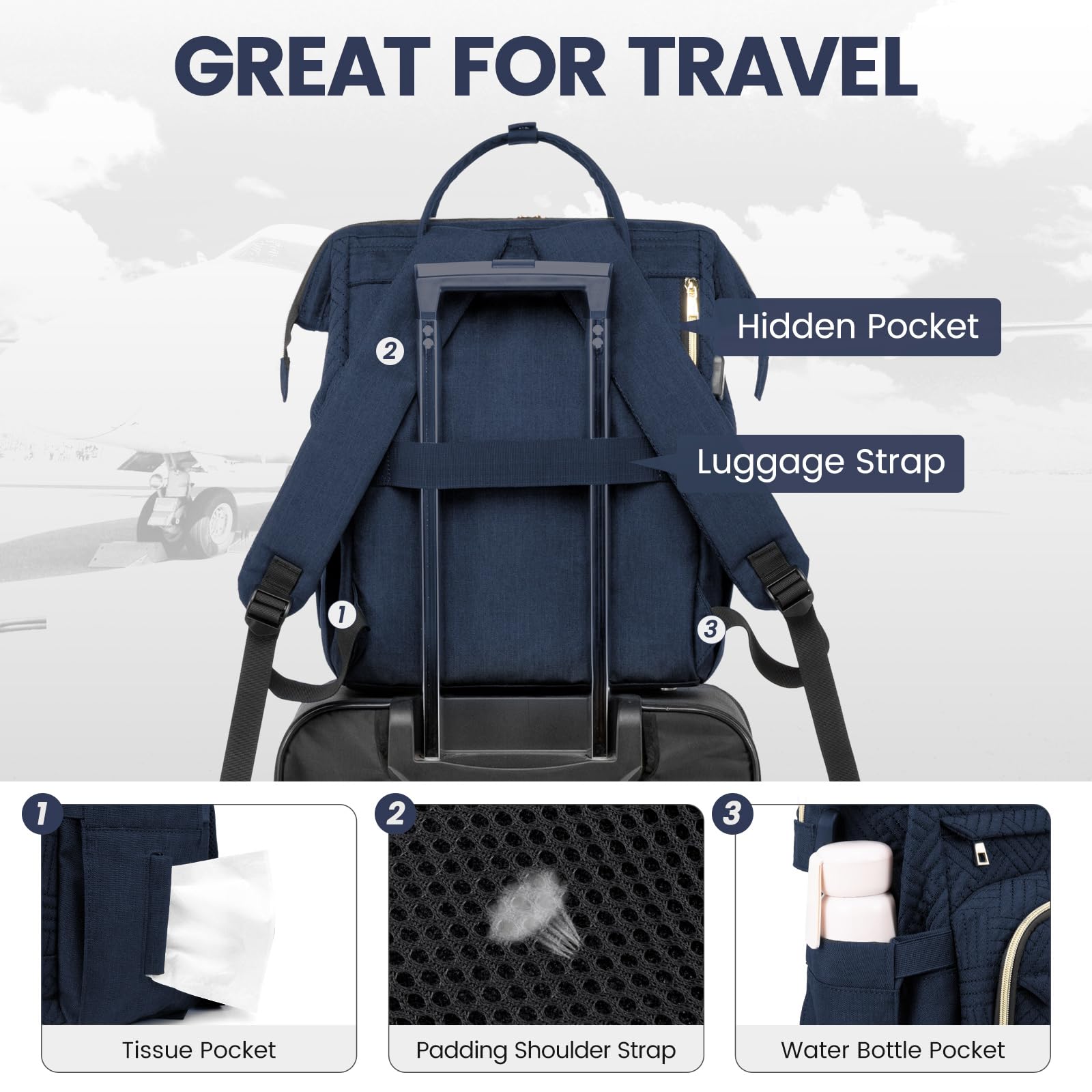 LOVEVOOK Laptop Backpack for Women,15.6 Inch Professional Womens Travel Backpack Purse Computer Laptop Bag Nurse Teacher Backpack,Waterproof Work Bags Carry on Back Pack with USB Port,Dark Blue Plait
