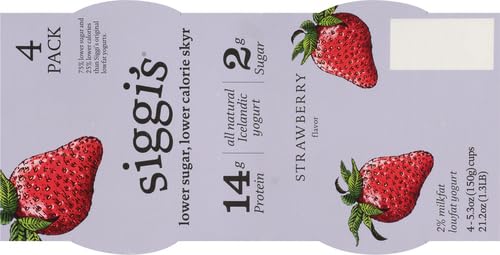 Siggi's, Lower Sugar Strawberry Yogurt 4 Count, 5.3 Ounce