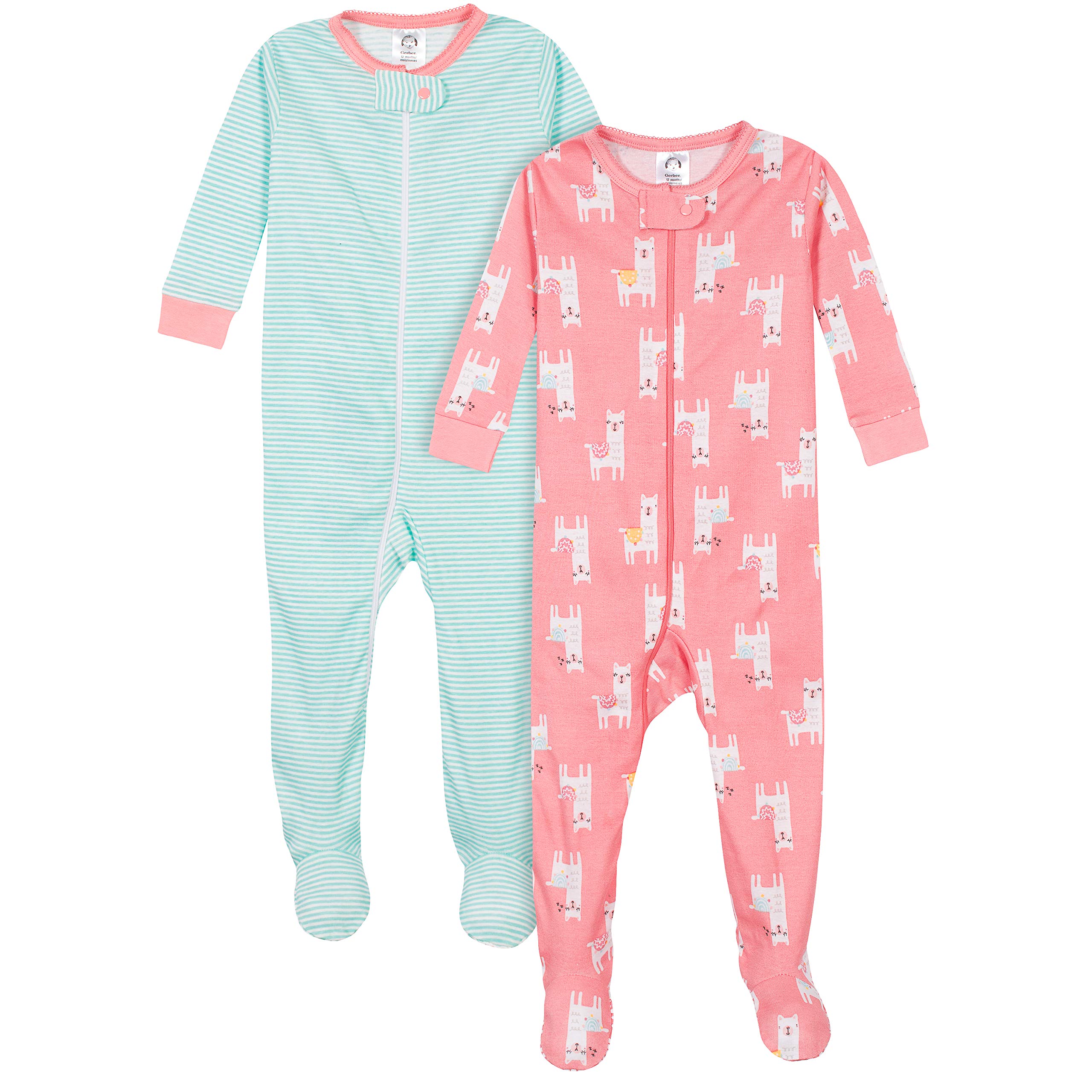 Gerber Baby Girls' Toddler 2-Pack Footed Pajamas, Llama Pink, 5T