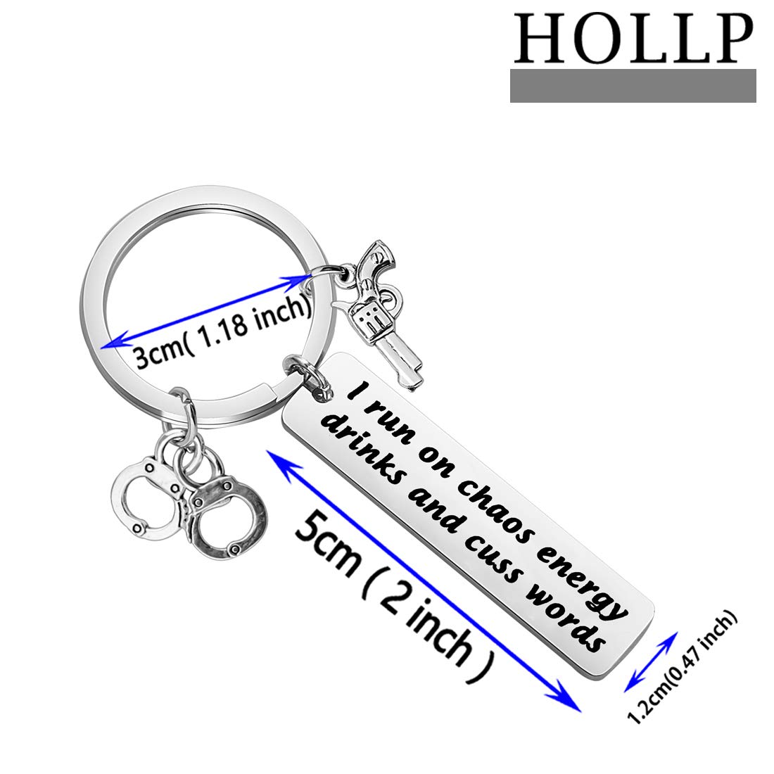 HOLLP Correctional Officer Gift Funny Curse Keychain I Run On Chaos Energy Drinks And Cuss Words Keychain Corrections Gift for Police Officer (Keychain)