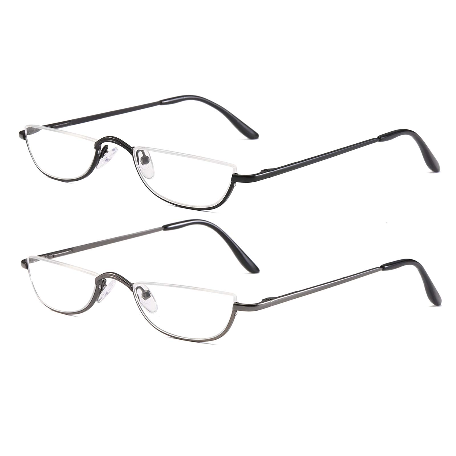 DABYDA Half Reading Glasses,Metal Frame Readers for Women Men with Pouch (2 Pairs 1.5)