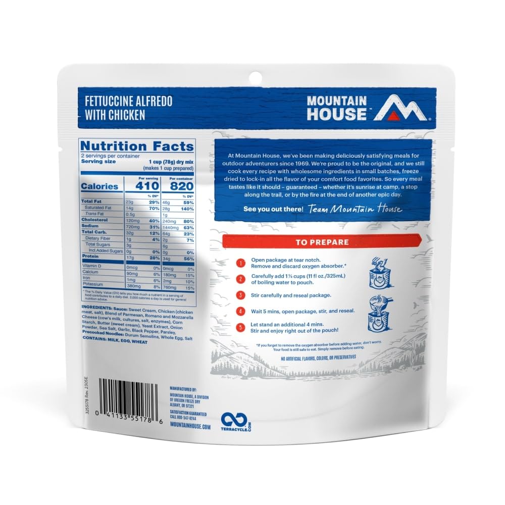 Mountain House Fettuccine Alfredo with Chicken | Freeze Dried Backpacking & Camping Food | 2-Servings