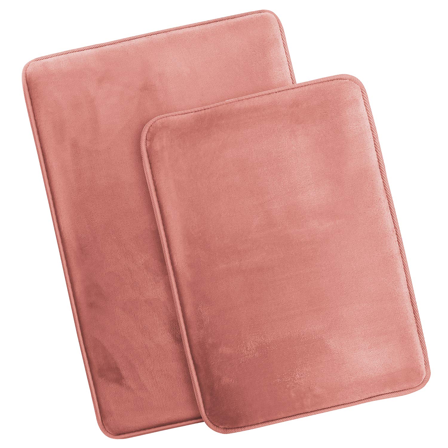 Clara Clark 2 Piece Bathroom Rugs Bath Mat Set, Velvet Memory Foam Bath Mats for Bathroom - Non-Slip, PVC Backing Bath Rugs, Washable Bathroom Rug Mats - Dries Quickly, Bathroom Rug Set - Misty Rose