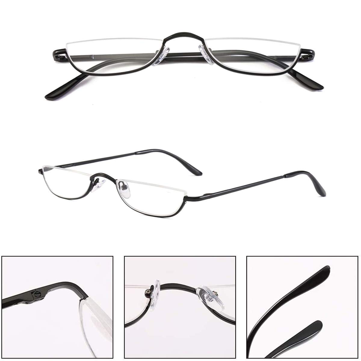 DABYDA Half Reading Glasses,Metal Frame Readers for Women Men with Pouch (2 Pairs 1.5)