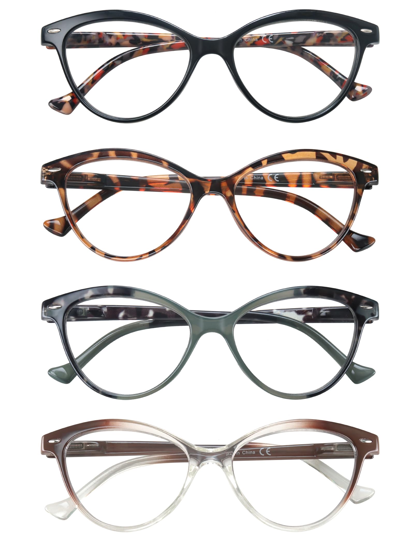 HEEYYOK Women Reading Glasses 4-Pack,Cateye Readers Glasses Small Face Comfort Spring Hinge (1.75, 4 Mix Color)