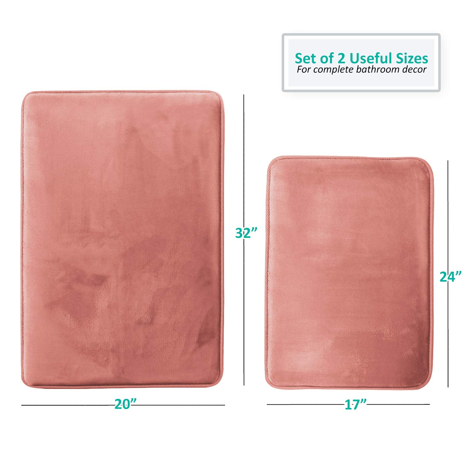 Clara Clark 2 Piece Bathroom Rugs Bath Mat Set, Velvet Memory Foam Bath Mats for Bathroom - Non-Slip, PVC Backing Bath Rugs, Washable Bathroom Rug Mats - Dries Quickly, Bathroom Rug Set - Misty Rose