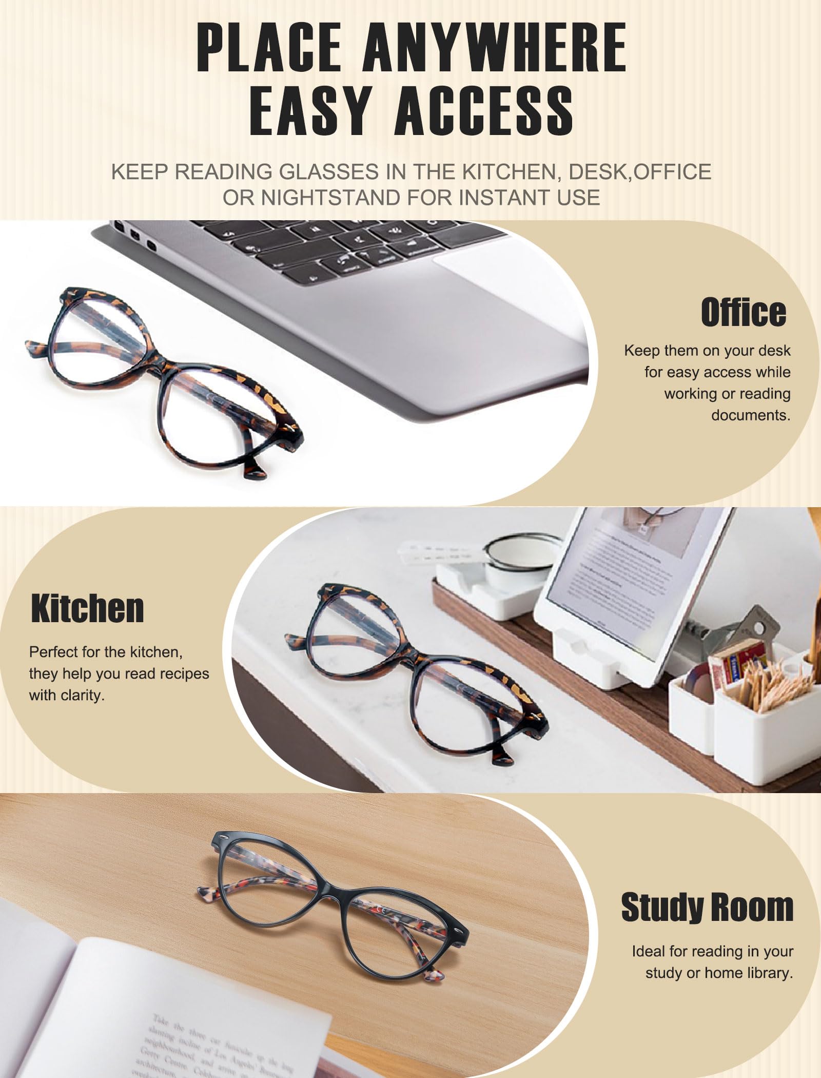 HEEYYOK Women Reading Glasses 4-Pack,Cateye Readers Glasses Small Face Comfort Spring Hinge (1.75, 4 Mix Color)