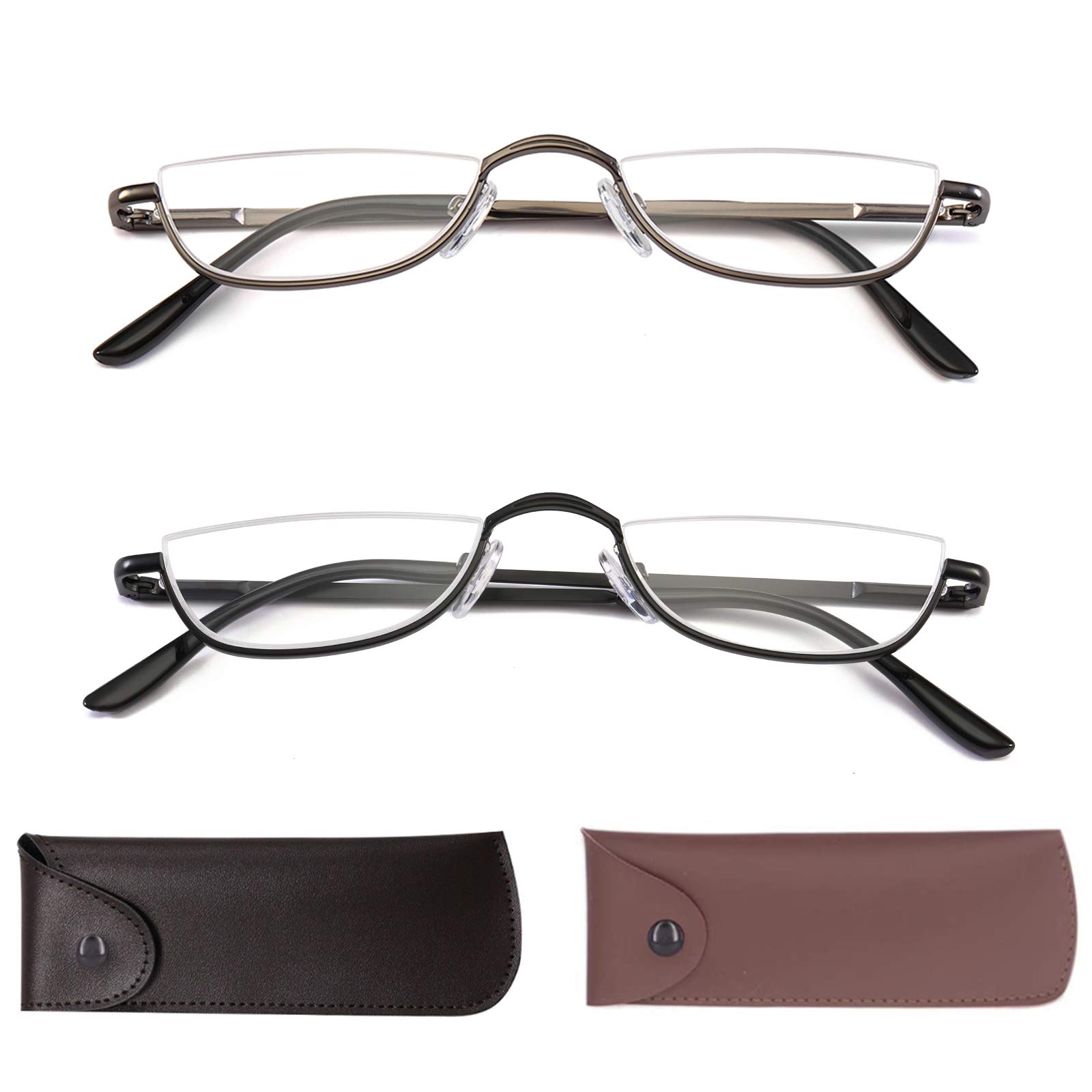DABYDA Half Reading Glasses,Metal Frame Readers for Women Men with Pouch (2 Pairs 1.5)
