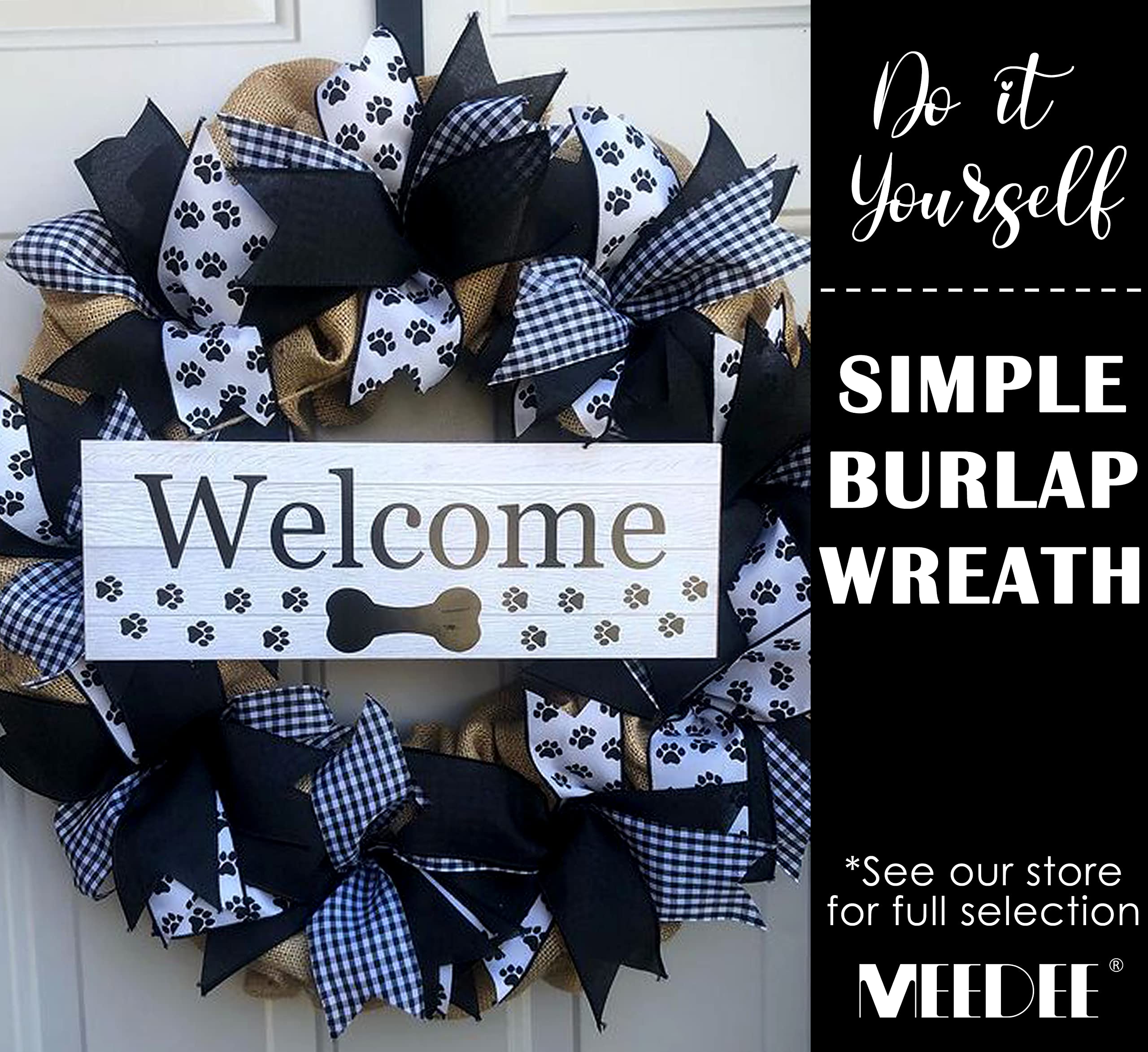 MEEDEE Black Burlap Wired Ribbon - 1.5 Inch, 10 Yards for Crafts, Weddings, Gift Wrapping, Home Decorating