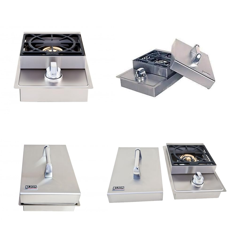 Lion Premium Grills | BBQ Gas Grill Bundle | 32 Inch Grill Package 3 (Propane Gas), Double Access Doors, Single Side Burner, Multi-Funtional Bin, 4 Sets of Ceramic Flame Tubes with Tray, and More