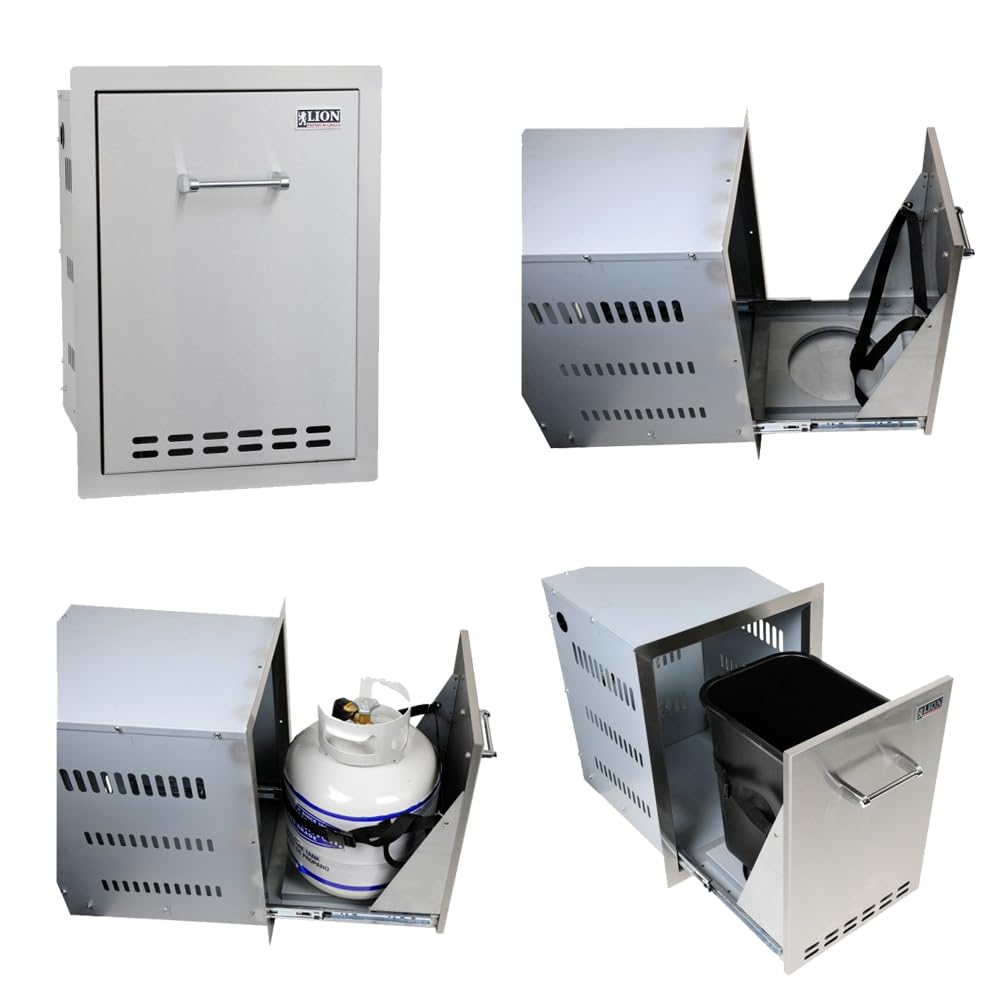 Lion Premium Grills | BBQ Gas Grill Bundle | 32 Inch Grill Package 3 (Propane Gas), Double Access Doors, Single Side Burner, Multi-Funtional Bin, 4 Sets of Ceramic Flame Tubes with Tray, and More