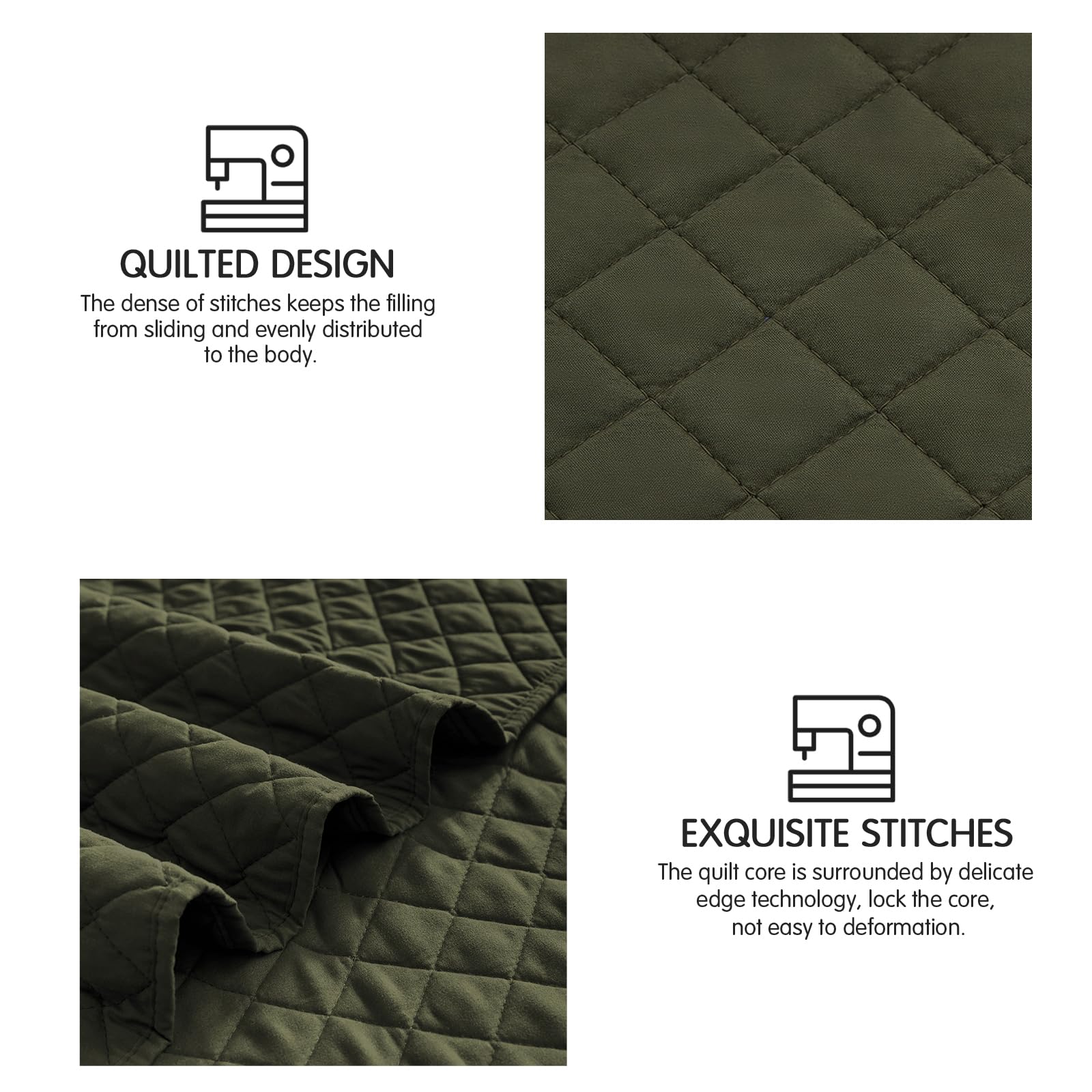 SunStyle Home Quilt Set King Olive Green Lightweight Bedspread Soft Reversible Coverlet for All Season 3pcs Army Green Diamond Quilted Bedding Sets (1 Quilt 2 Pillow Shams)(106"x96")