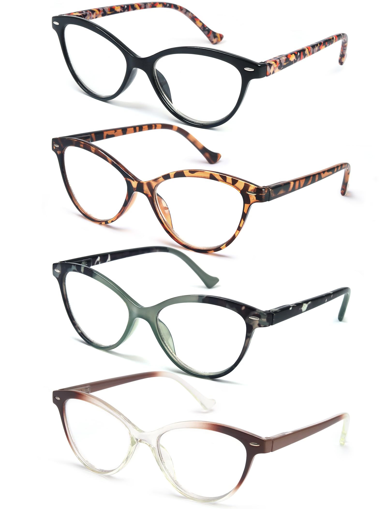HEEYYOK Women Reading Glasses 4-Pack,Cateye Readers Glasses Small Face Comfort Spring Hinge (1.75, 4 Mix Color)