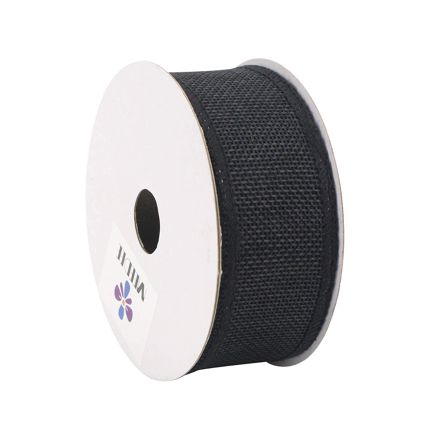 MEEDEE Black Burlap Wired Ribbon - 1.5 Inch, 10 Yards for Crafts, Weddings, Gift Wrapping, Home Decorating
