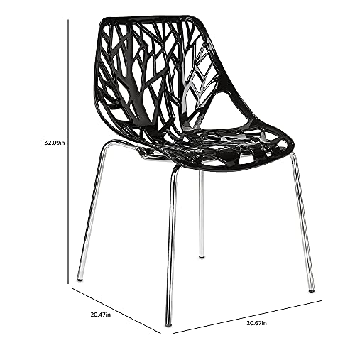 CangLong Modern Mid Century Plastic Shell Hollow Matal Legs Dining Chairs, set of 4, Black