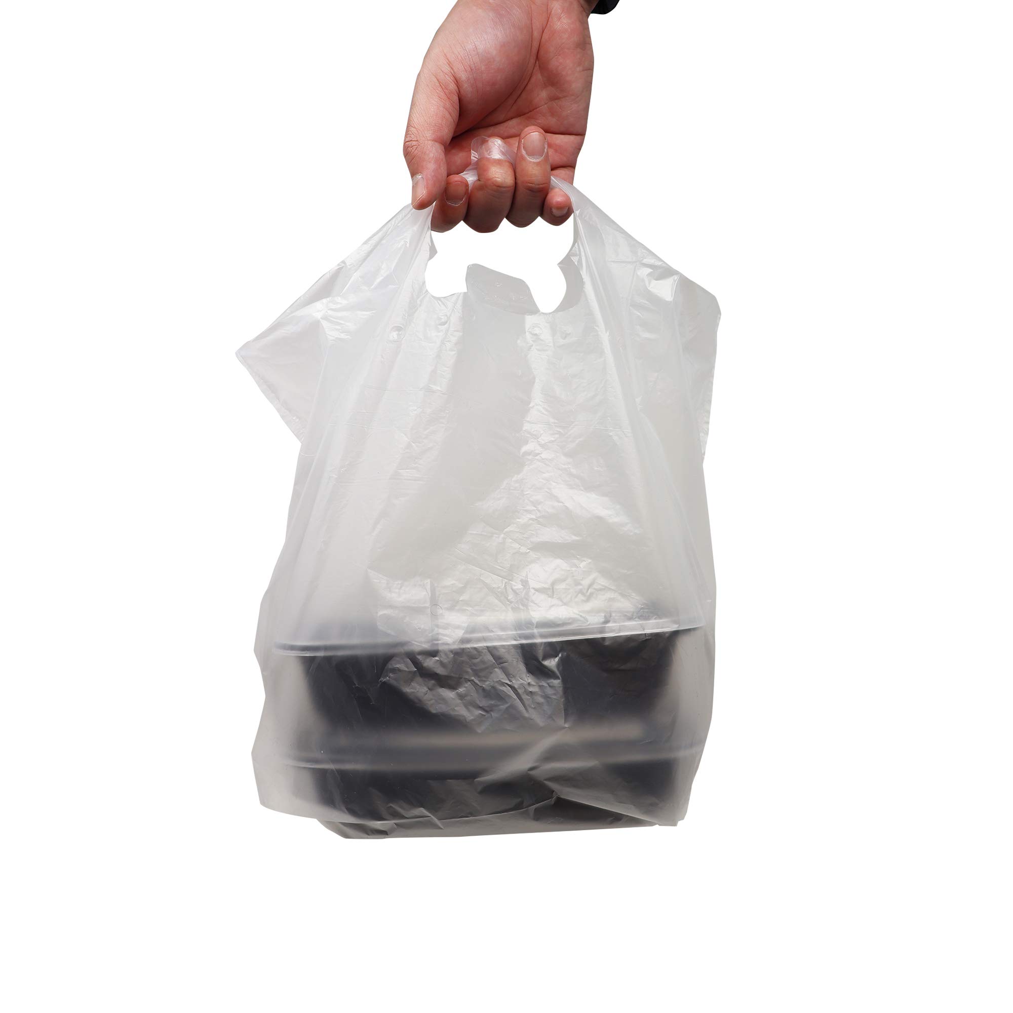 Reli. To Go Bags/Take Out Bags (250 Count) (Small 16" L x 8" W + 10.75" H) Reusable Plastic Bags with Handles | Die Cut Handle - Plastic | Use for Shopping, Business, Carry Out, Restaurant