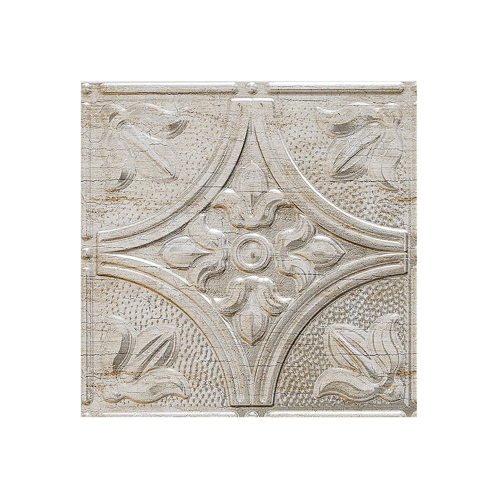 FASÄDE Traditional Style/Pattern 2 Decorative Vinyl Glue Up Ceiling Panel in Vintage Metal (12X12 Inch Sample)