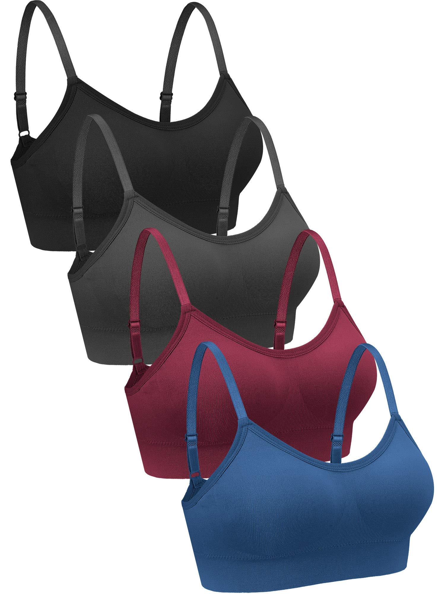 Geyoga 4 Pieces Neck Bralettes Wireless Cami Bra Tank Top Sports Bra for Women Girls(Small,Black, Dark Grey, Dark Red, Blue)