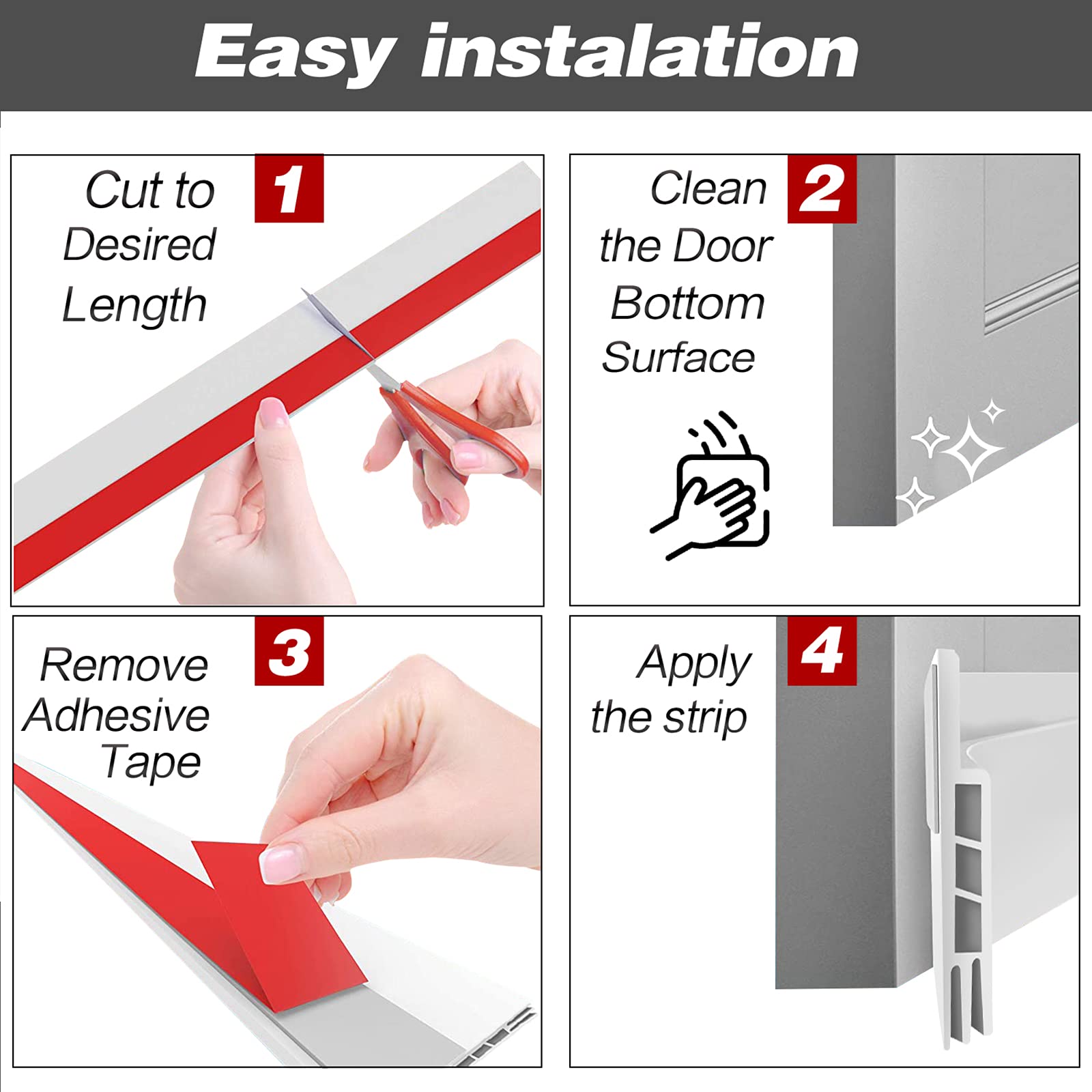 Suptikes 4 Pack Door Sweep,Door Draft Stopper with Strong Adhesive for Exterior&Interior Doors,Door Seal Used for Dust-Proof, Winter-Proof, Block Light and Noise,1.8" W x 37" L,White