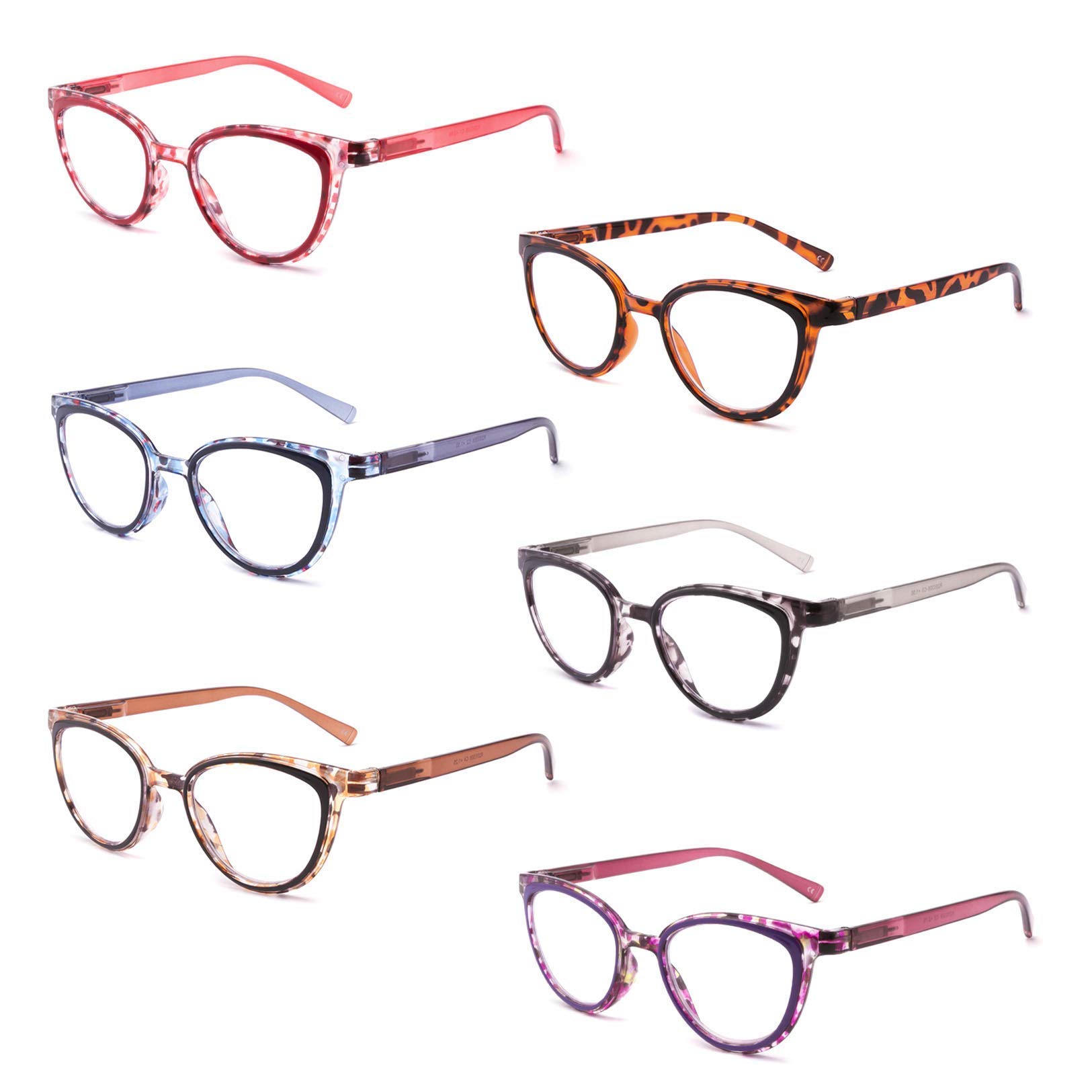 IVNUOYI 6 Pack Reading Glasses Blue Light Blocking Fashion Ladies Readers with Spring Hinges,Anti Glare UV Eyestrain,Computer Eyeglasses for Women 1.75