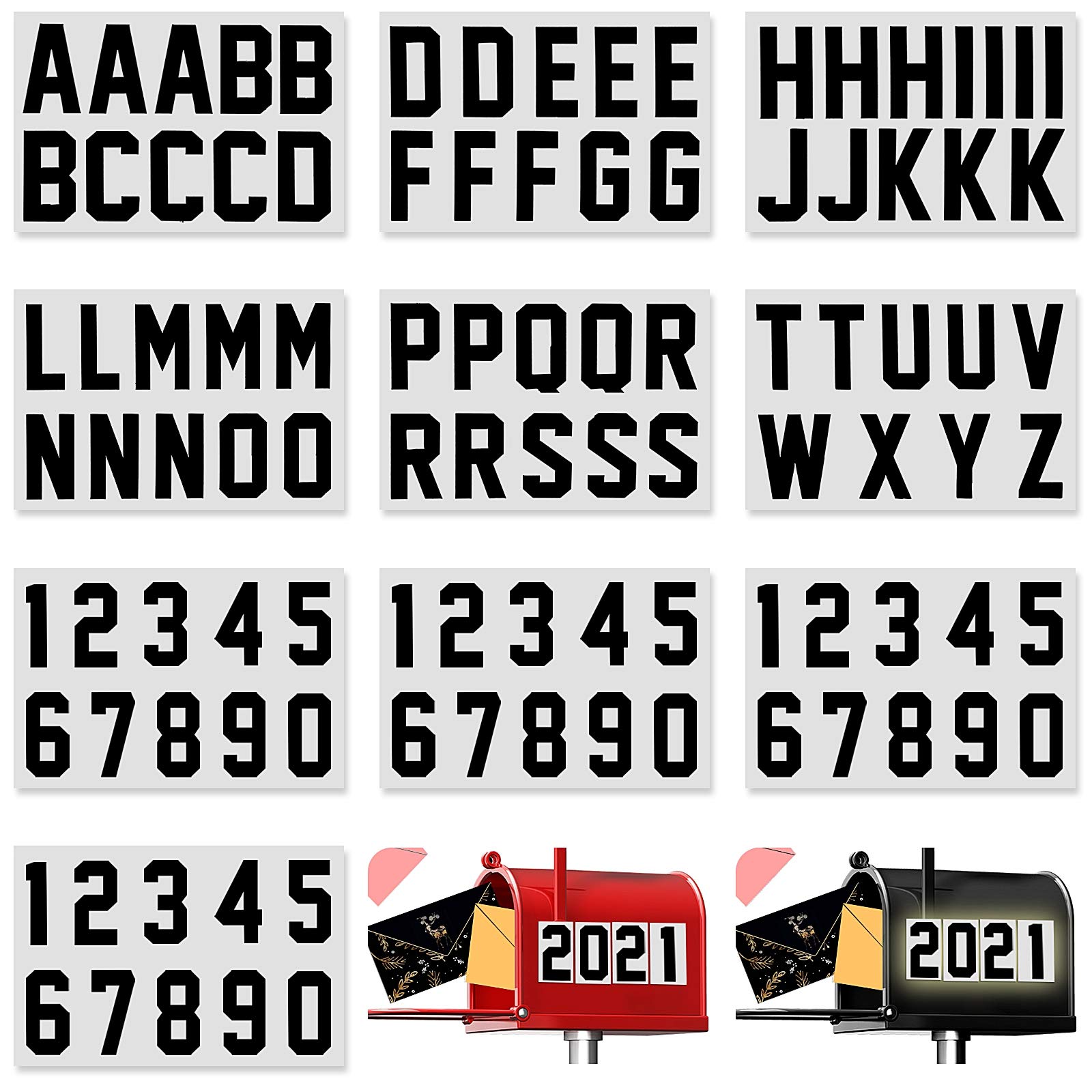 100 Piece Reflective Mailbox Number Stickers, Self Adhesive Reflective Capital Letter Sticker, Number Decals Vinyl Mailbox Decals for Bin, Window, Door(3 Inch,Black)