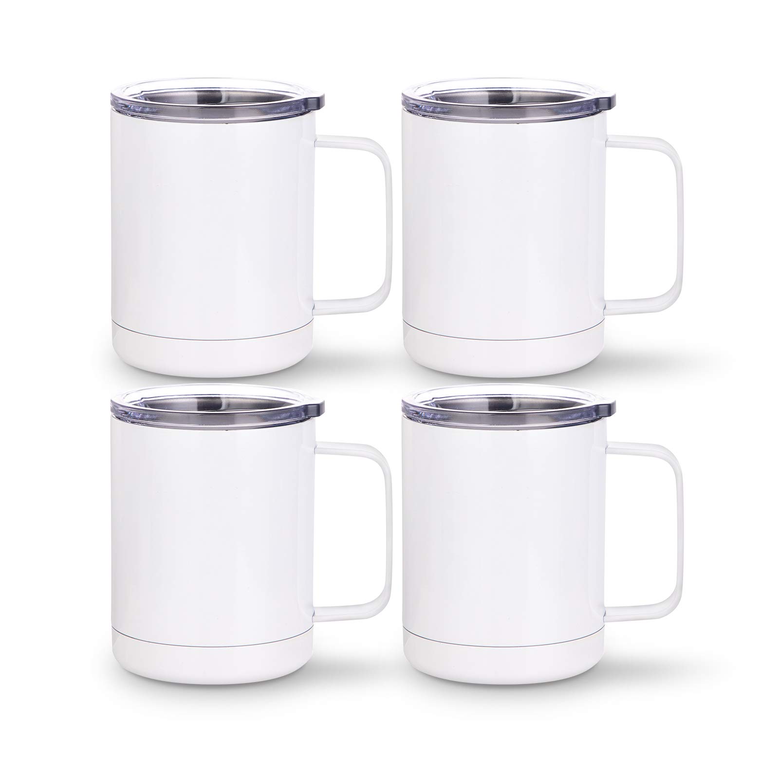 PYD Life Sublimation Coffee Mugs 10 OZ White Blanks Stainless Steel Double Wall Tumbler with Handle and Lid for Mug Tumbler Press Machine Sublimation Print 4 Pack