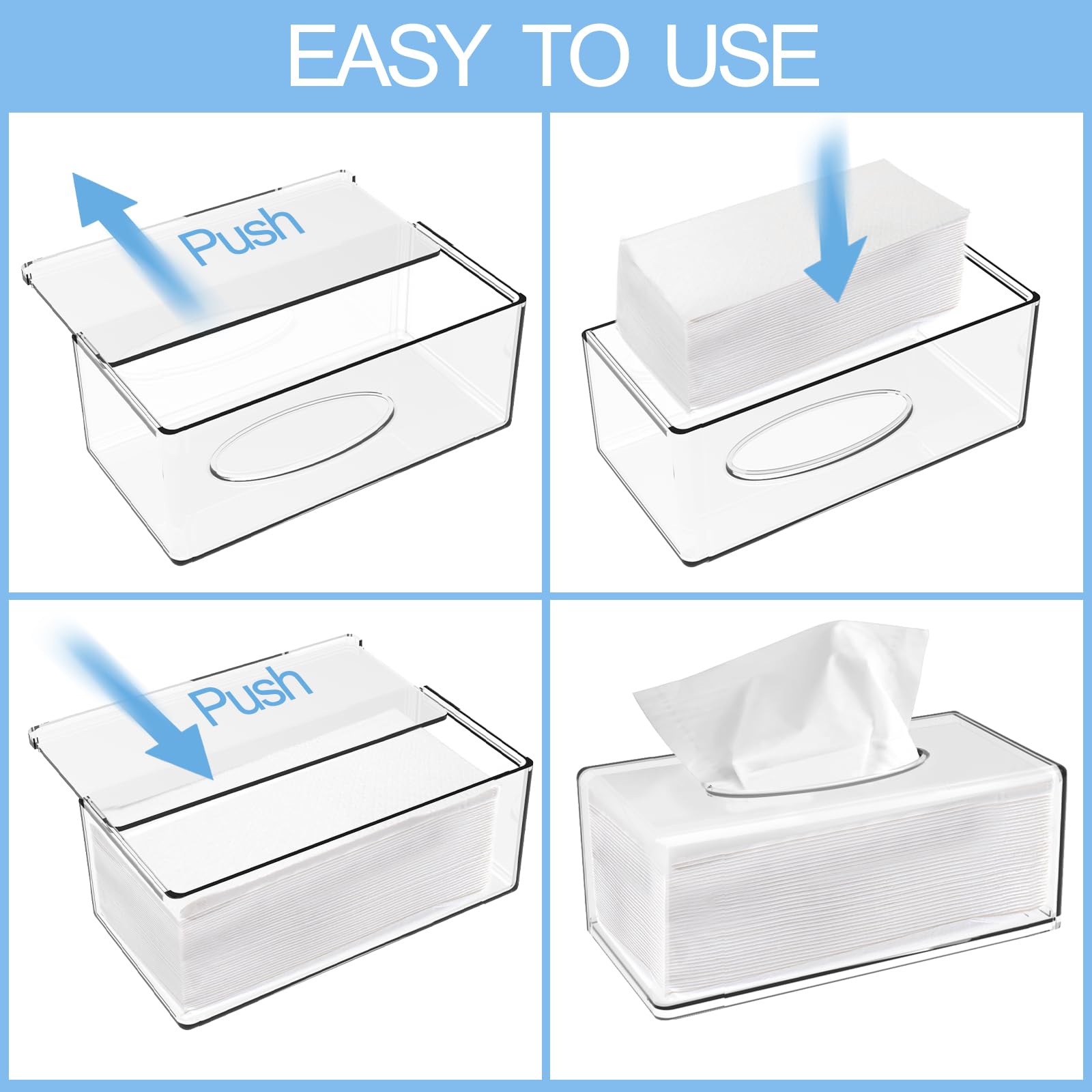 Yopay 2 Pack Clear Tissue Dispenser Box, Large Facial Acrylic Tissue Box Cover Holder, Napkin Organizer for Bathroom, Kitchen and Office Room, Rectangle, 10" L X 5.3" W X 4.3" H