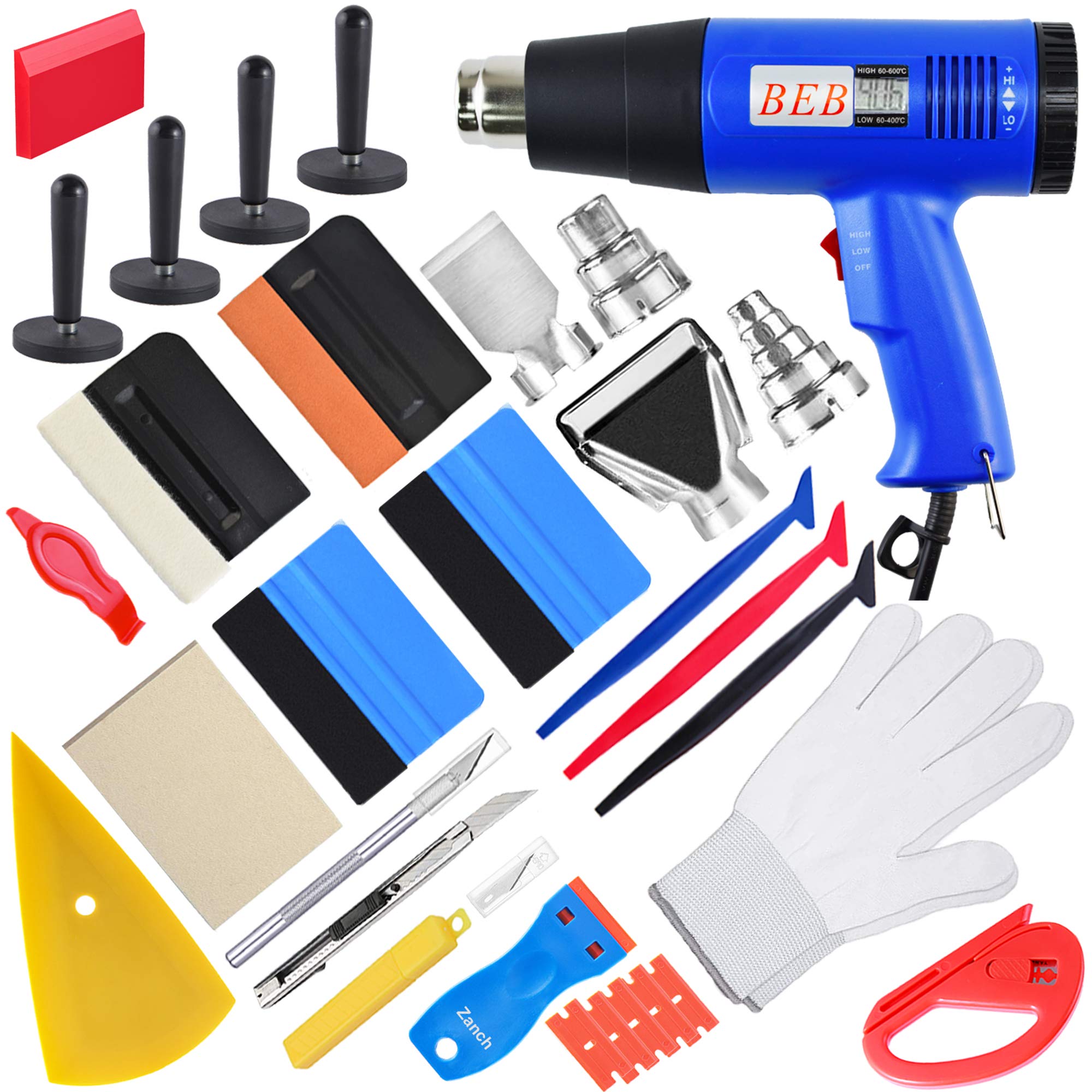 Zanch Vinyl Wrap Tool Kit,Complete Tools for Automotive Vinyl Wrap Film Installation - Deluxe 45pcs Includes Blue Heat Gun