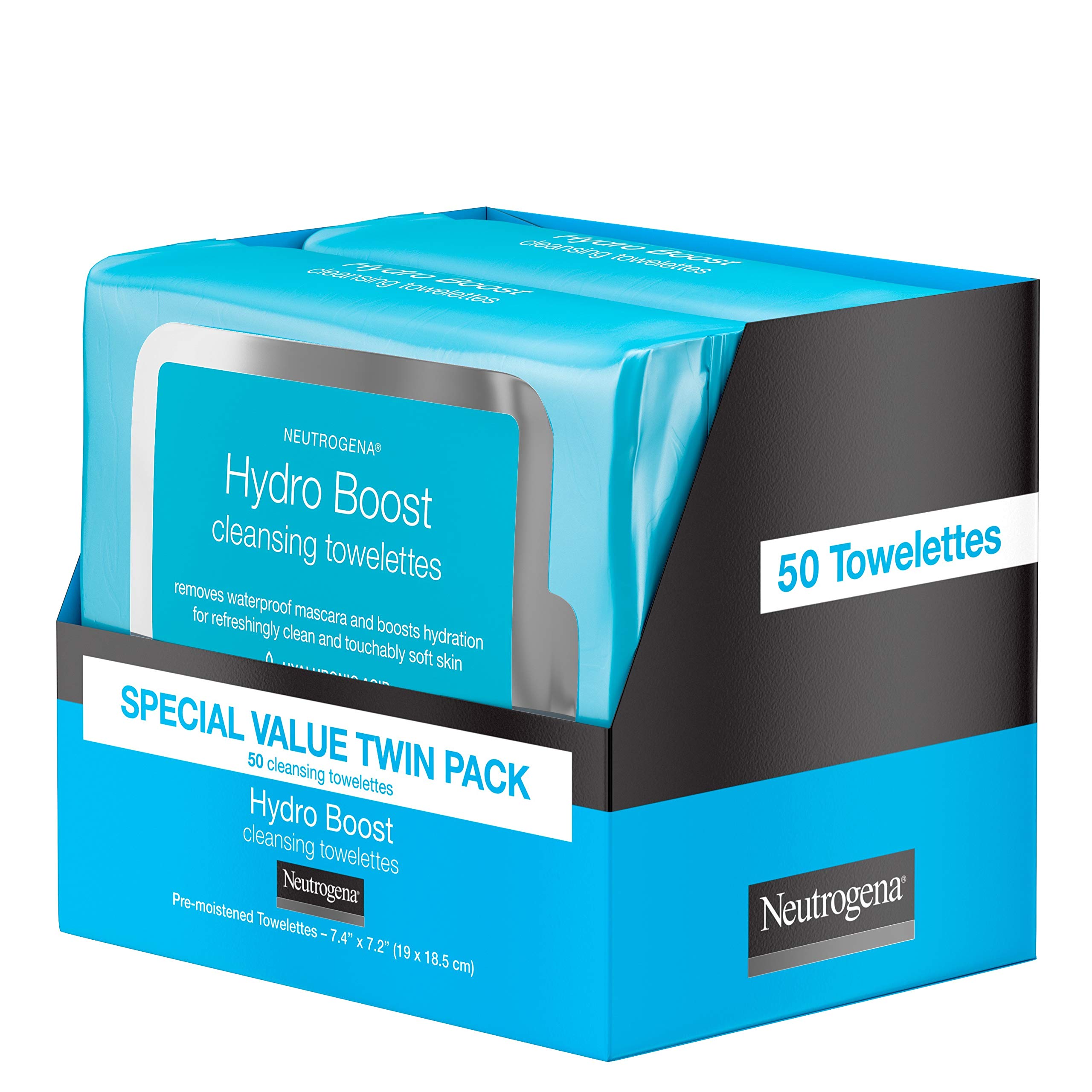 Neutrogena Neutrogena Hydroboost Facial Cleansing & Makeup Remover Wipes With Hyaluronic Acid, Twin Pack, 25 Ct, 25 count (Pack of 4)