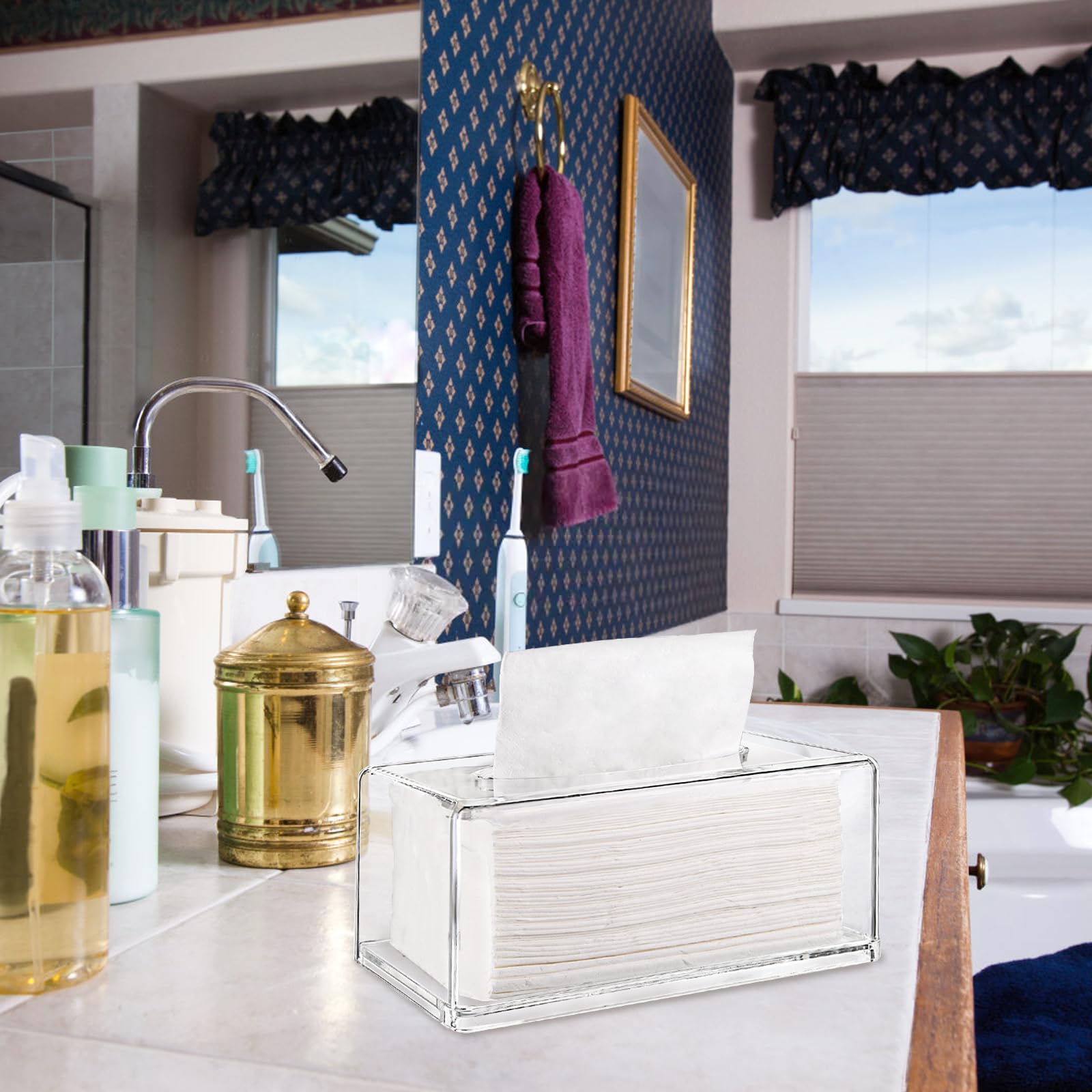 Yopay 2 Pack Clear Tissue Dispenser Box, Large Facial Acrylic Tissue Box Cover Holder, Napkin Organizer for Bathroom, Kitchen and Office Room, Rectangle, 10" L X 5.3" W X 4.3" H