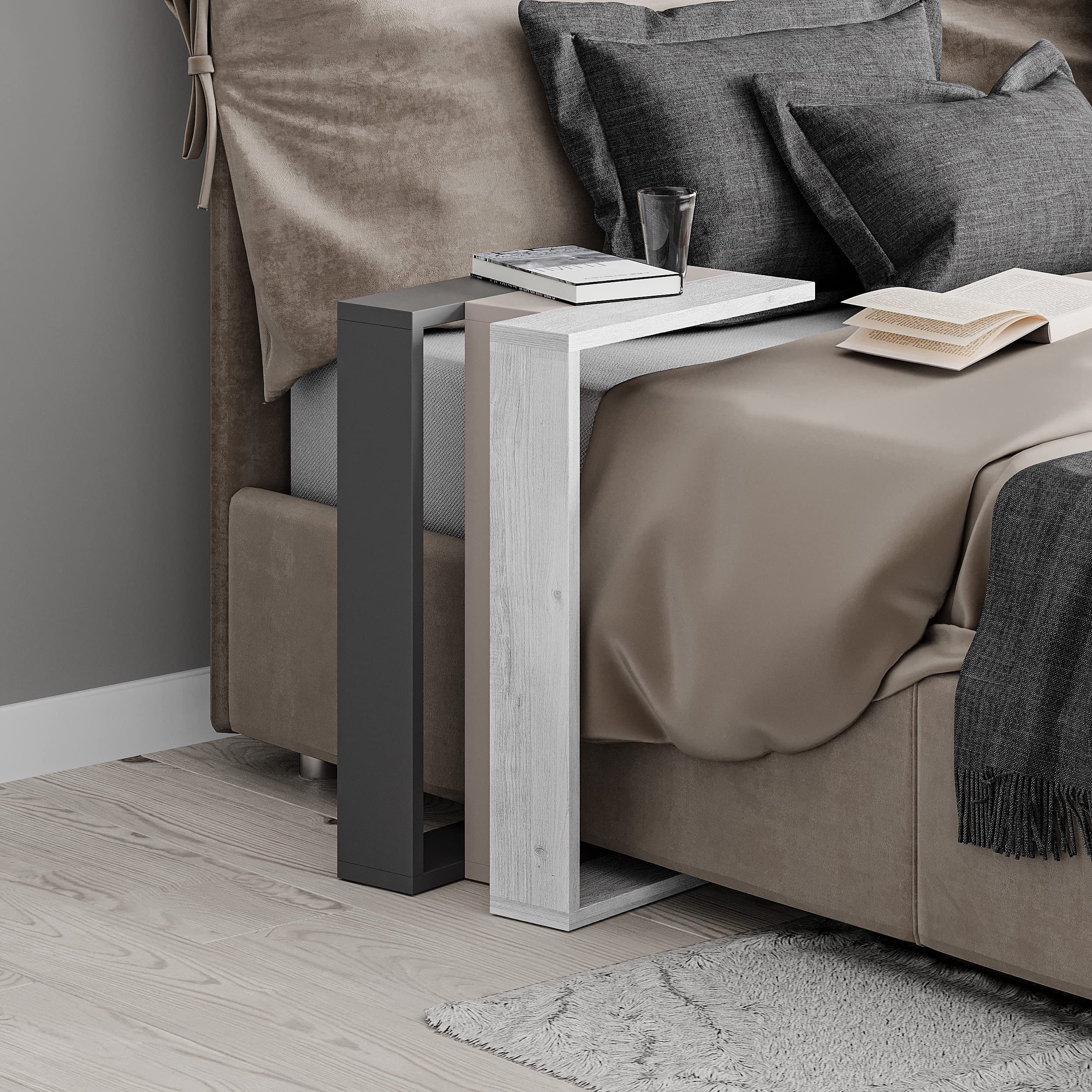 JV Home Muju Collection Modern Side Table | Nightstand Mobile C Table for Sofa Bedside Living Room Bedroom 22 inch Anthracite - Light Mocha - Ancient White