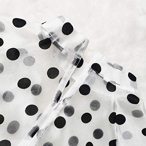 AOMEI Women's Stand Collar Polka Dot See Through Front Tie Peplum Blouse Transparent XXL