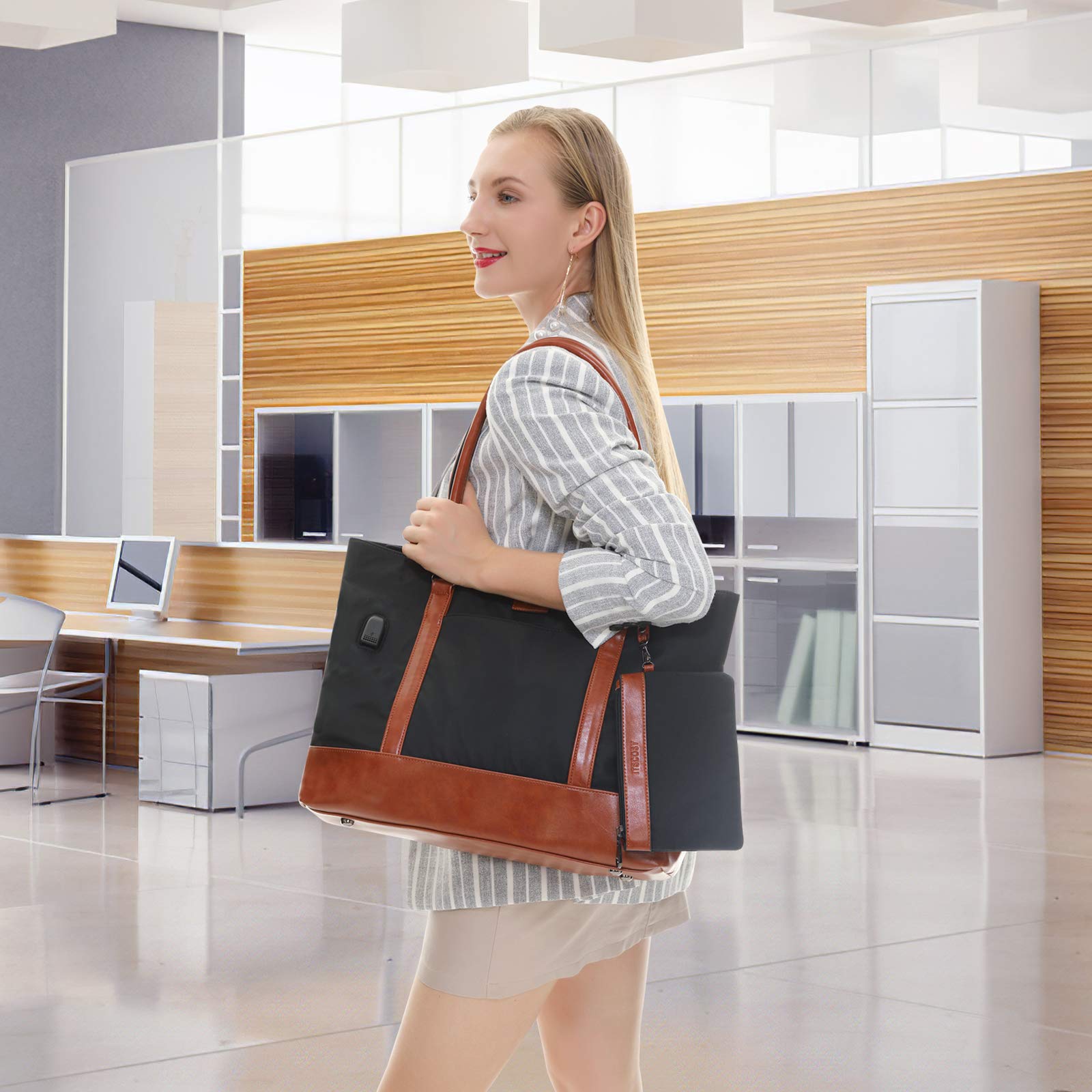 15.6 USB Laptop Tote Bag: Waterproof with 15 Pockets Large Work Bag Teacher Bag Fits 15.6 inch Laptop for women with Purse