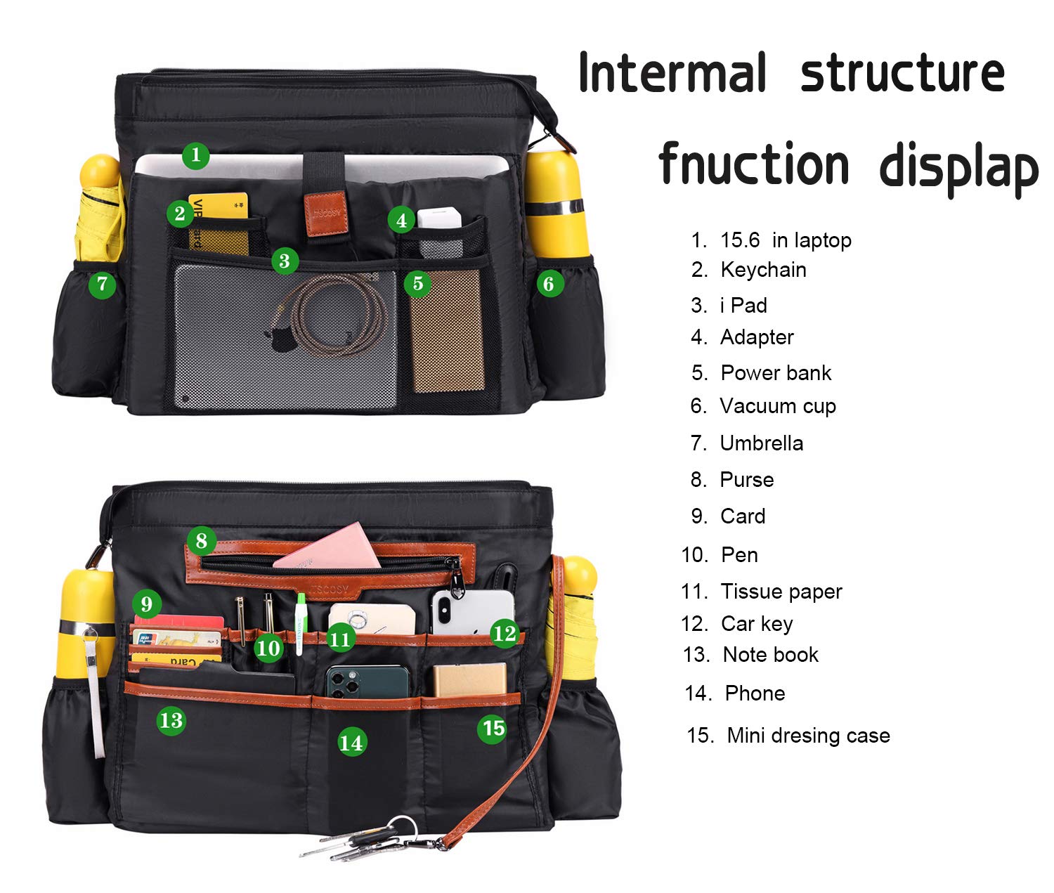 15.6 USB Laptop Tote Bag: Waterproof with 15 Pockets Large Work Bag Teacher Bag Fits 15.6 inch Laptop for women with Purse