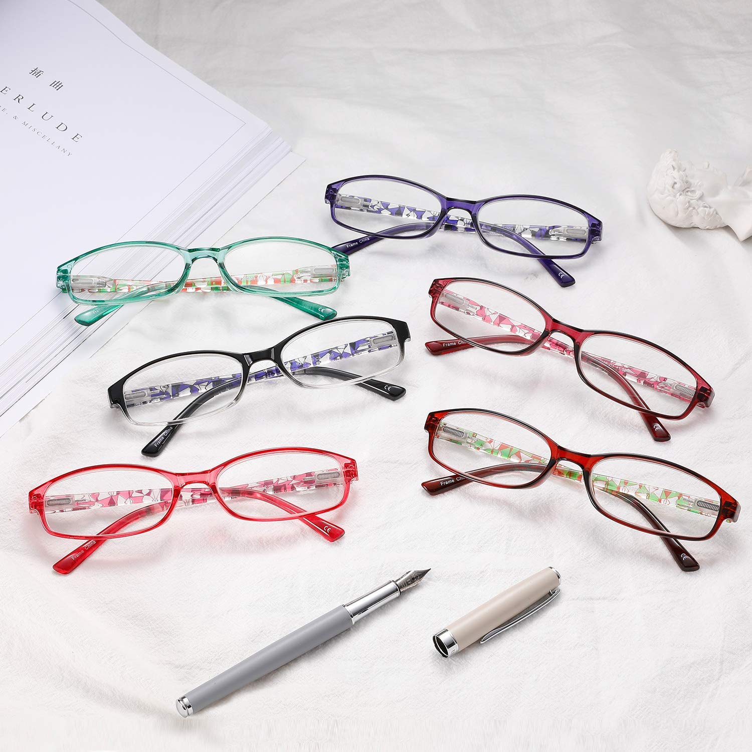 IVNUOYI 6 Pack Reading Glasses Blue Light Blocking,Fashion Ladies Spring Hinge Readers with Pattern Print,Anti Glare UV Eyeglasses for Women 2.5