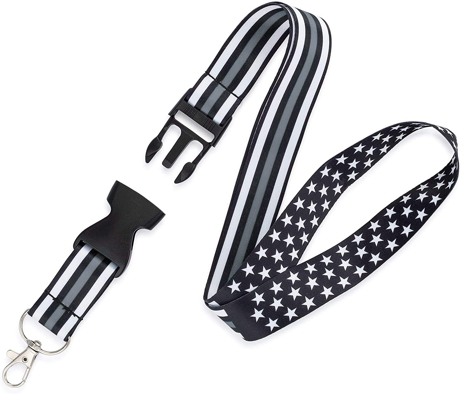 Great 1 Thin Grey-Gray Line American Flag Office Lanyard - Badge and ID Holder