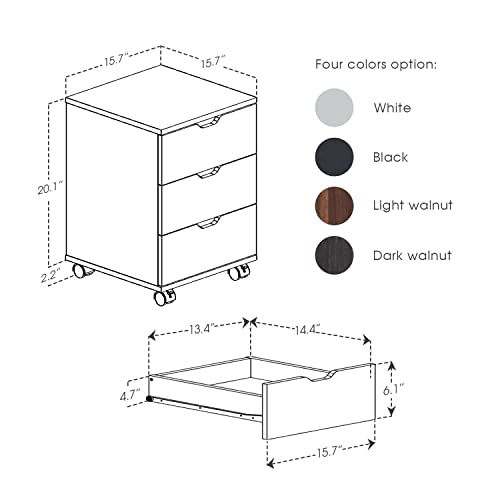 VICLLAX 3 Drawer Dresser Mobile Cabinet Under Desk Storage with Casters for Home Office, Walnut