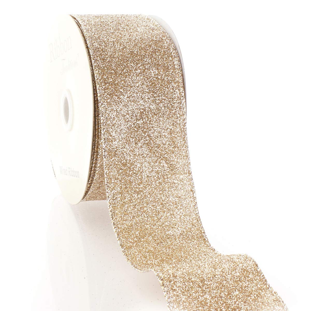 Ribbon Traditions 2 1/2" Wired Glitter Ribbon Chartreuse - 10 Yards