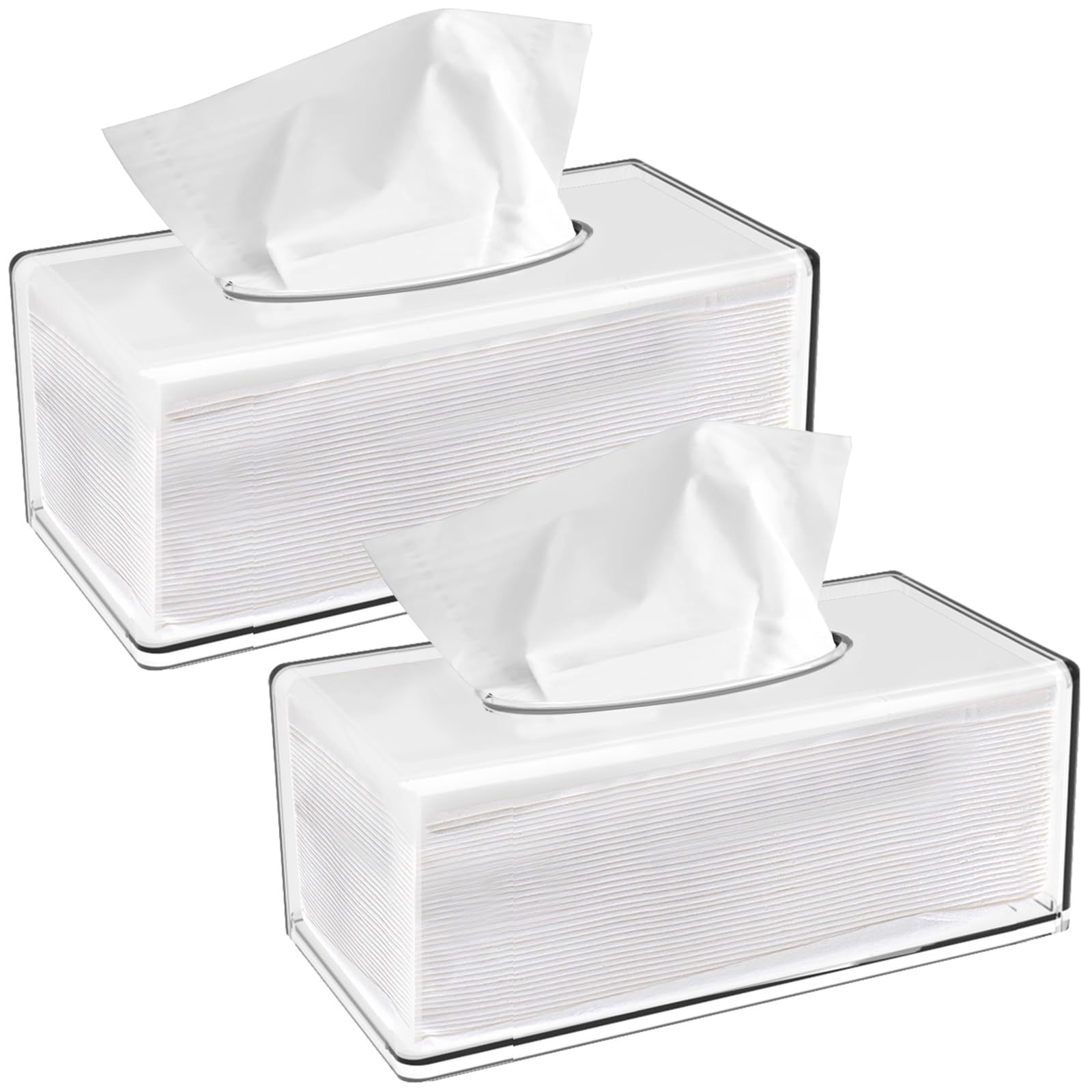 Yopay 2 Pack Clear Tissue Dispenser Box, Large Facial Acrylic Tissue Box Cover Holder, Napkin Organizer for Bathroom, Kitchen and Office Room, Rectangle, 10" L X 5.3" W X 4.3" H
