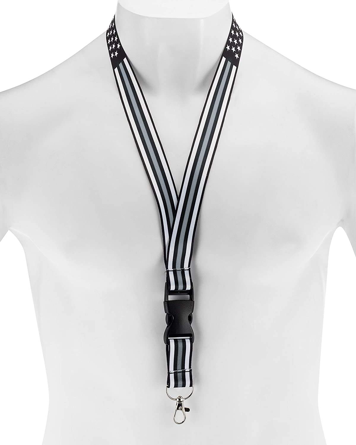 Great 1 Thin Grey-Gray Line American Flag Office Lanyard - Badge and ID Holder