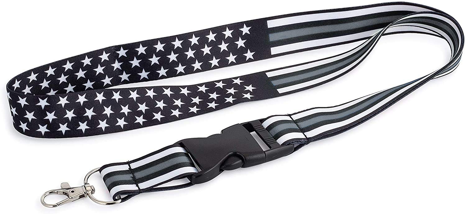 Great 1 Thin Grey-Gray Line American Flag Office Lanyard - Badge and ID Holder